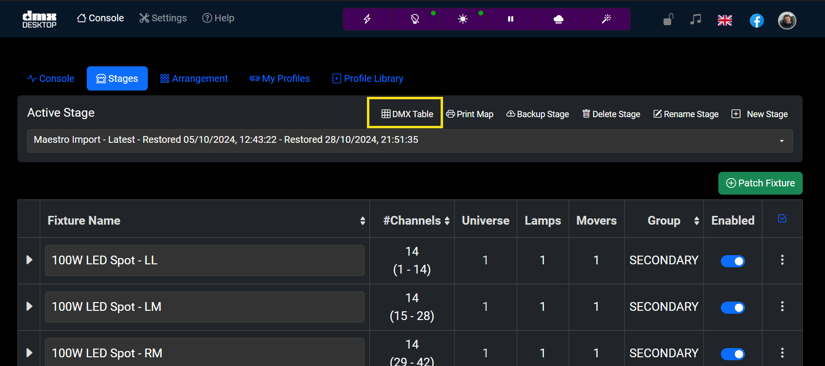 DMX Table — DMXDesktop