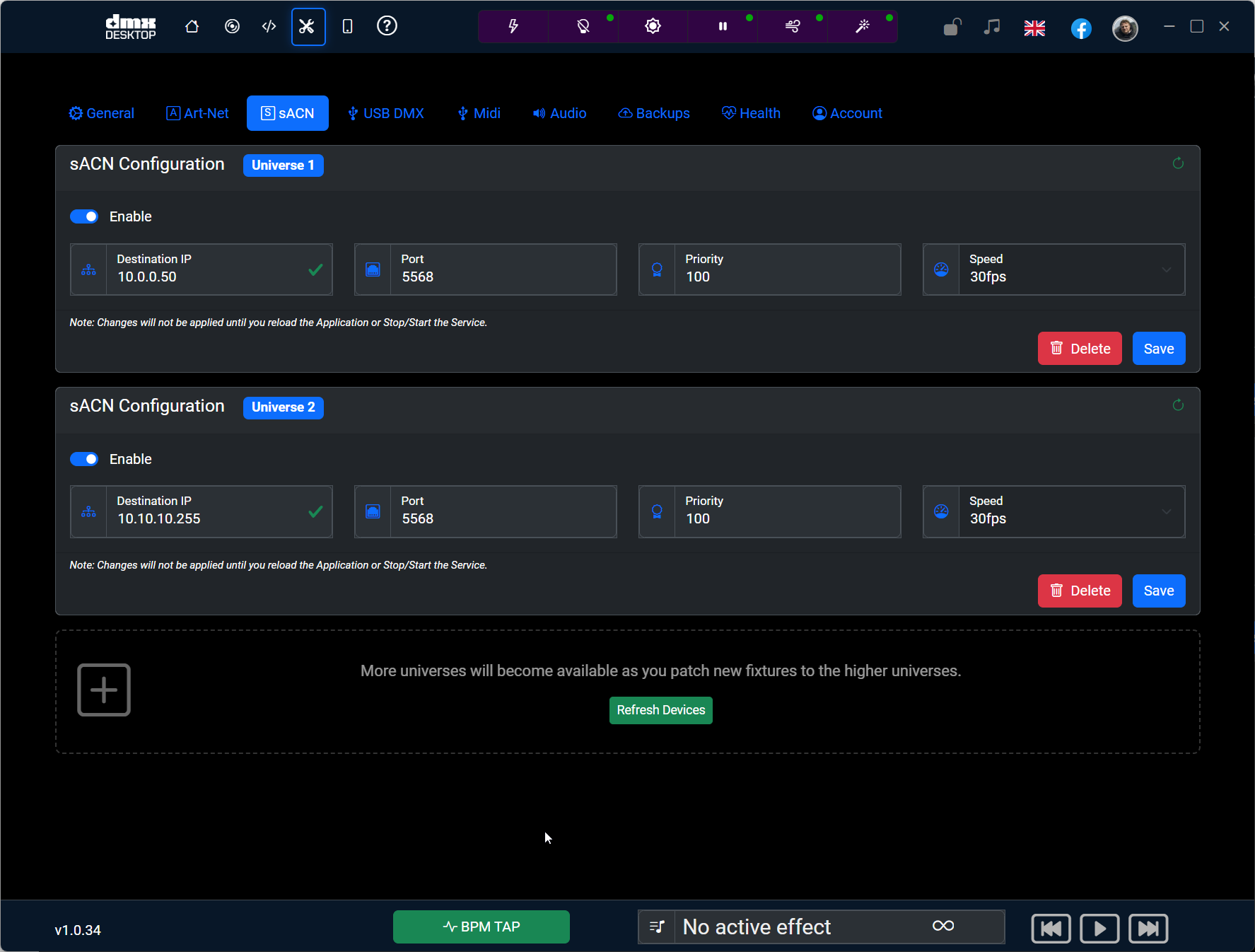 sACN Configuration — DMXDesktop