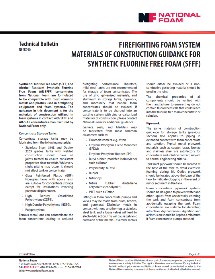 Materials of Construction — National Foam
