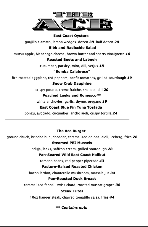 Menu 1 — The Ace
