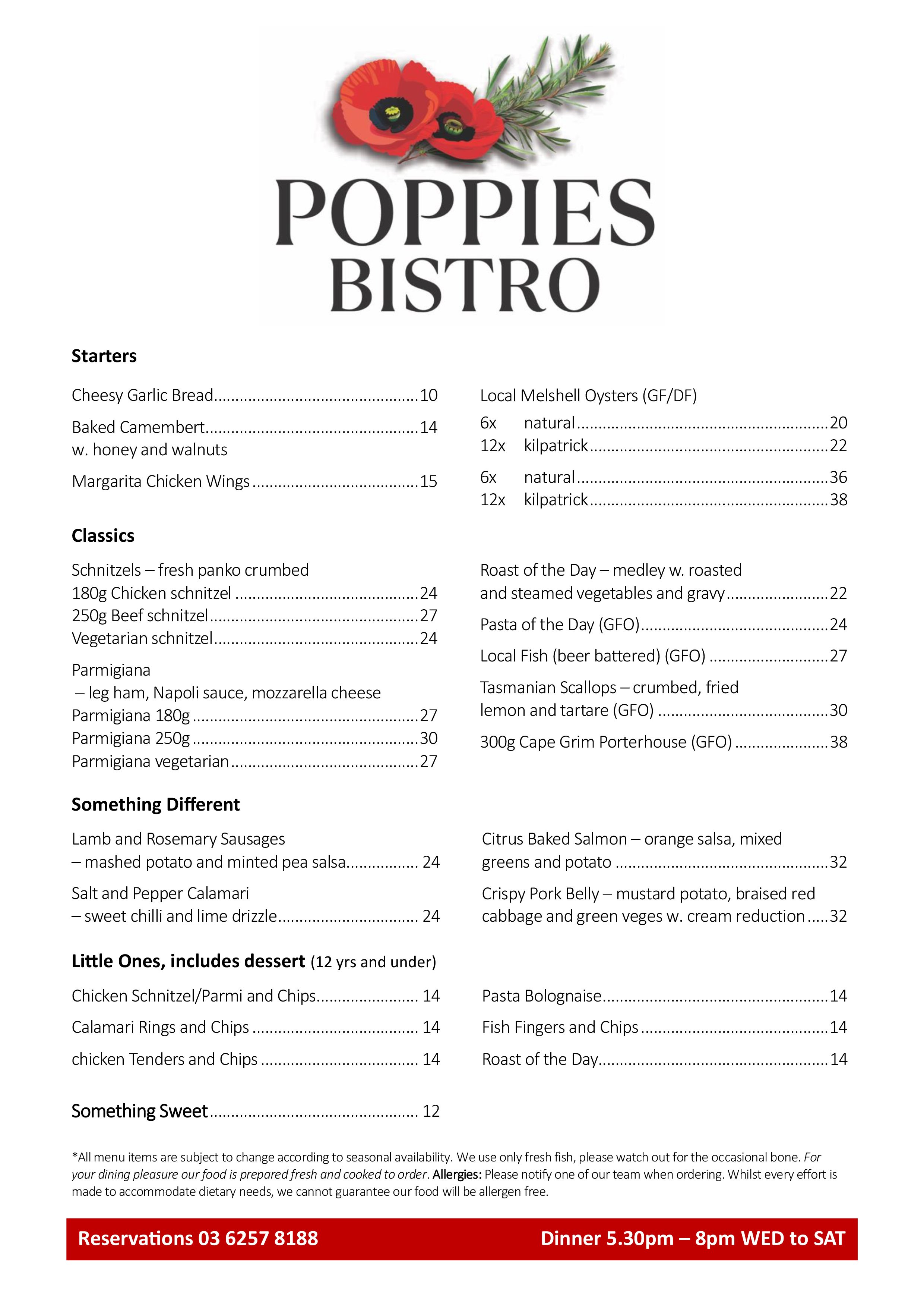 Menu 1 — Swansea RSL Sub-Branch Inc.