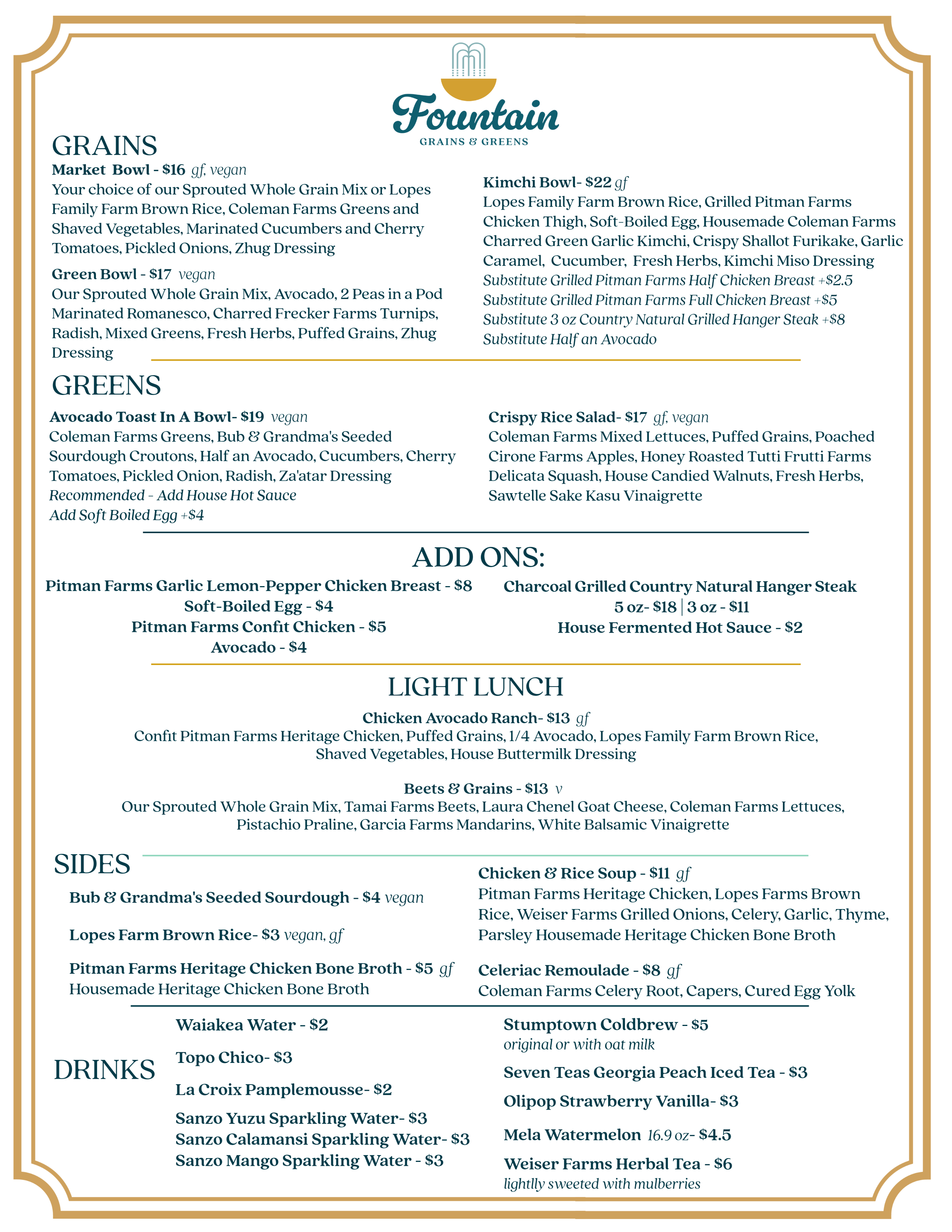 Menu — Fountain Grains & Greens