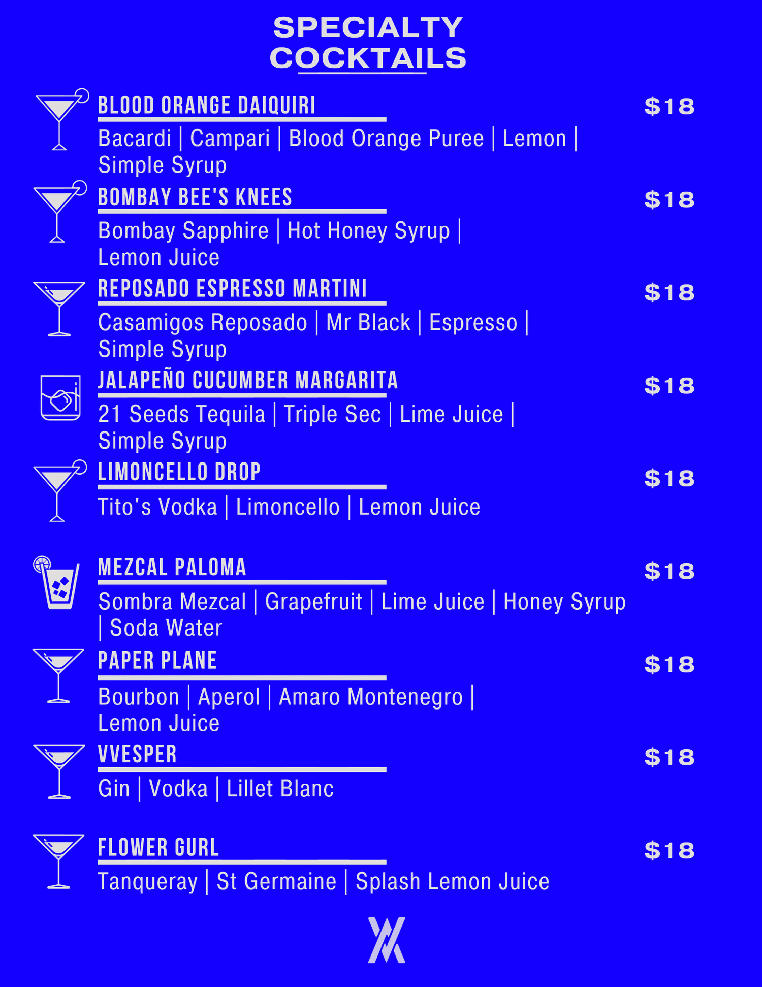 SPECIALTY COCKTAILS — VV BAR