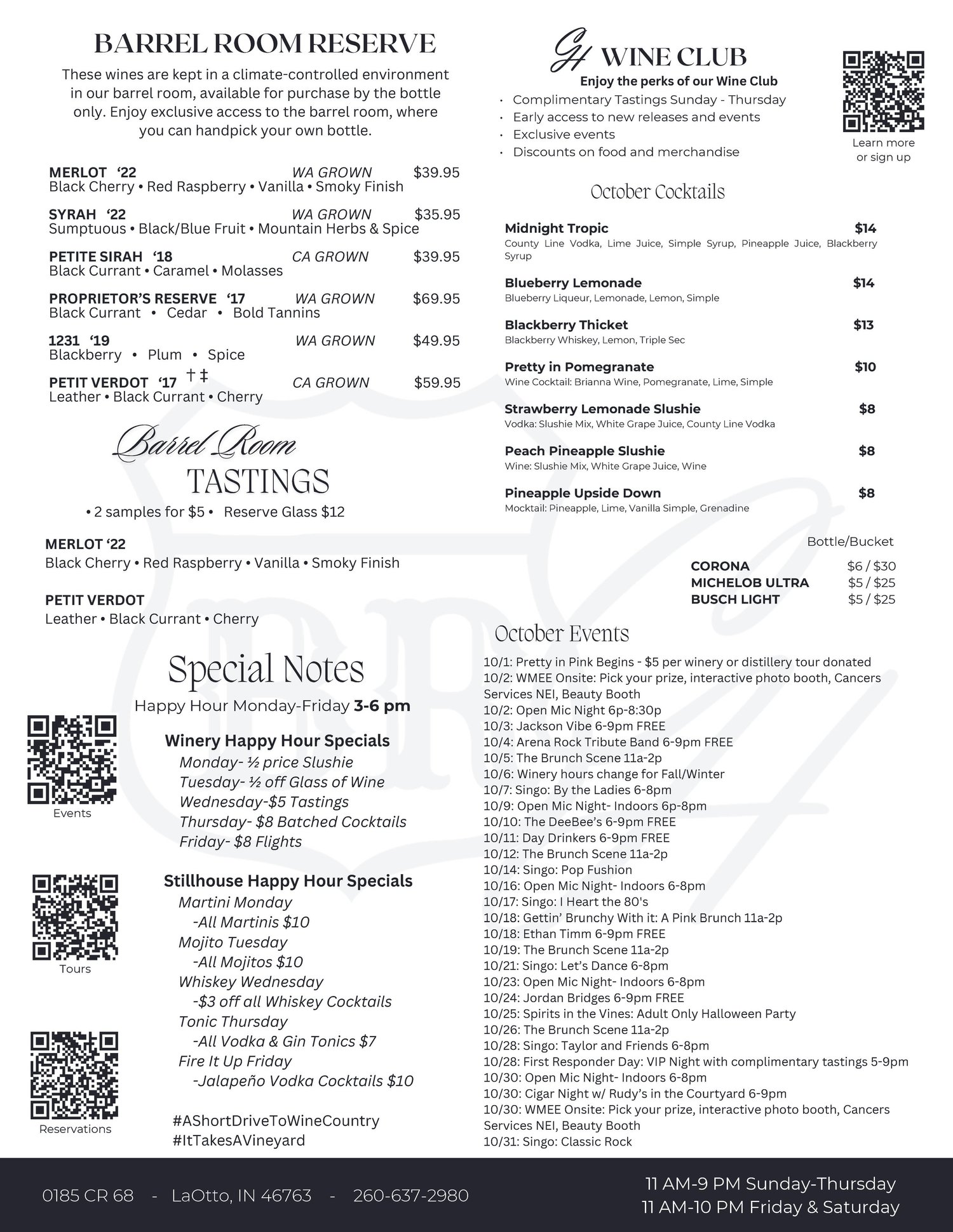 Winery Food & Beverage Menu | Country Heritage Winery — Country ...