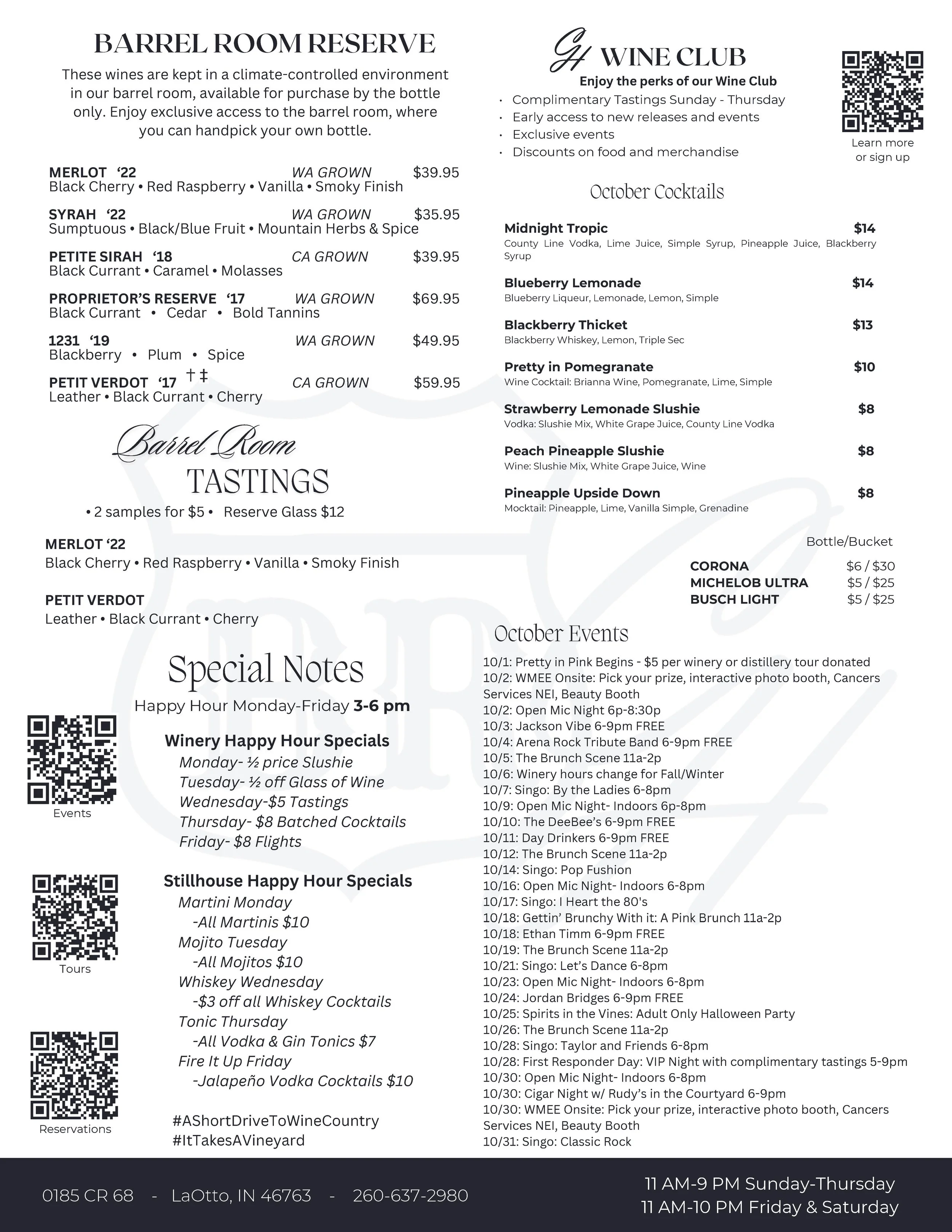Winery Food & Beverage Menu | Country Heritage Winery — Country ...