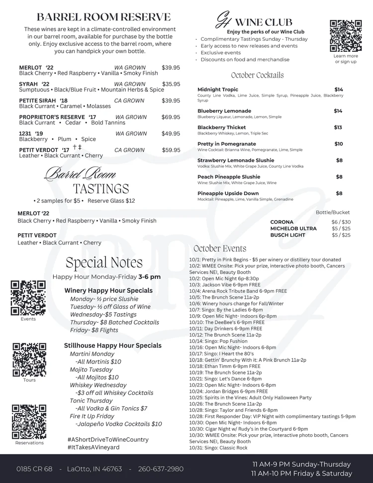 Winery Food & Beverage Menu | Country Heritage Winery — Country ...