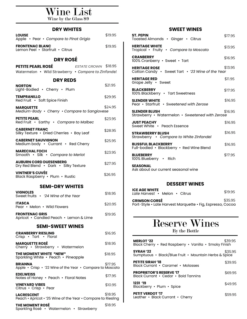 Winery Food & Beverage Menu | Country Heritage Winery — Country ...