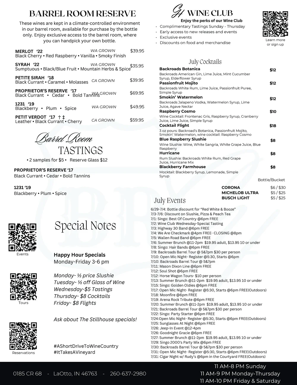 Winery Food & Beverage Menu | Country Heritage Winery — Country ...