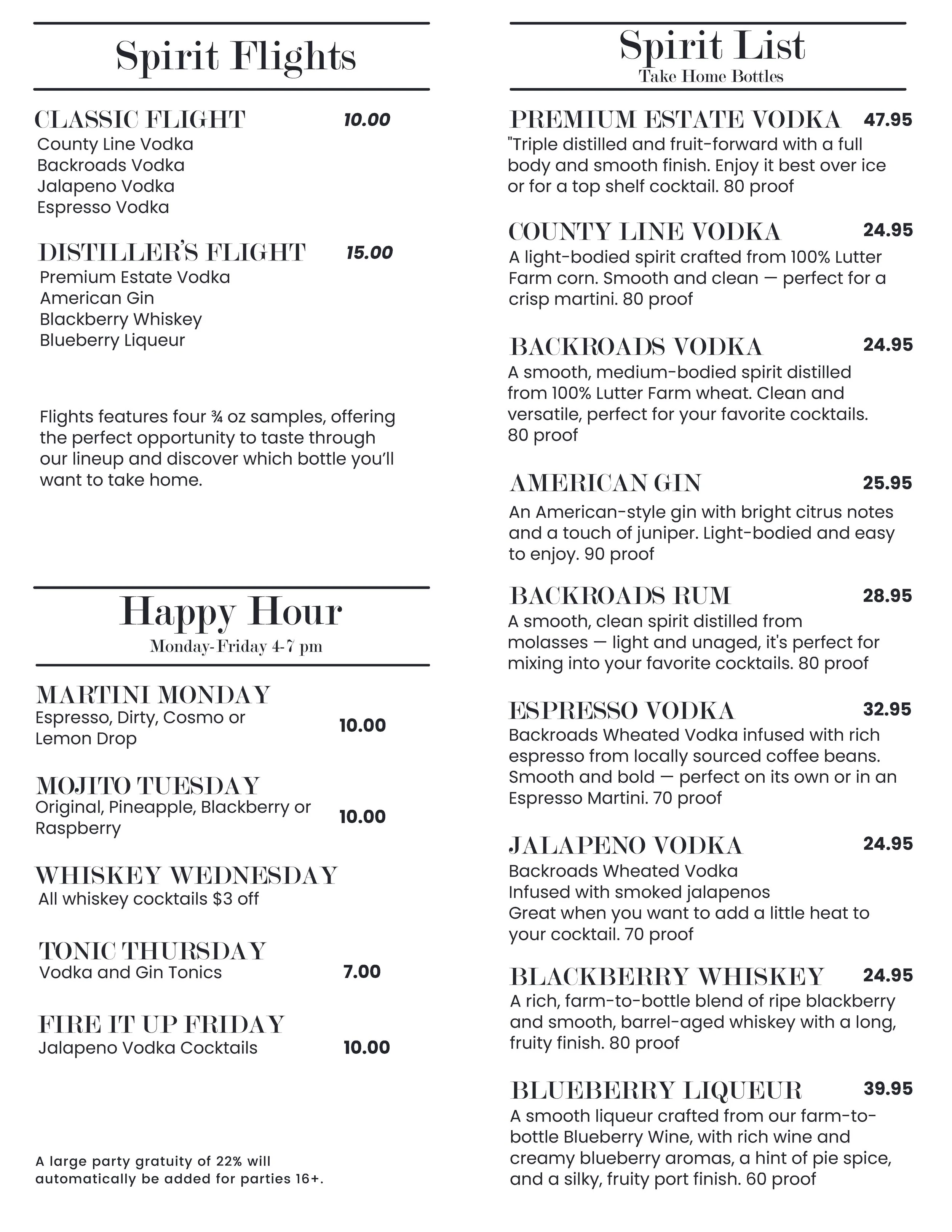 Winery Food & Beverage Menu | Country Heritage Winery — Country ...
