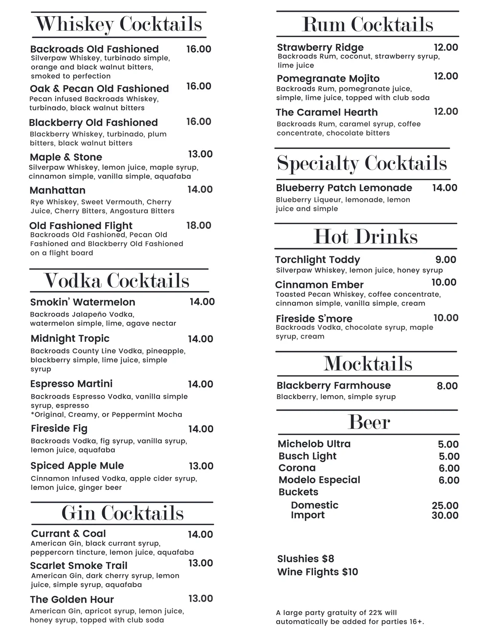 Winery Food & Beverage Menu | Country Heritage Winery — Country ...