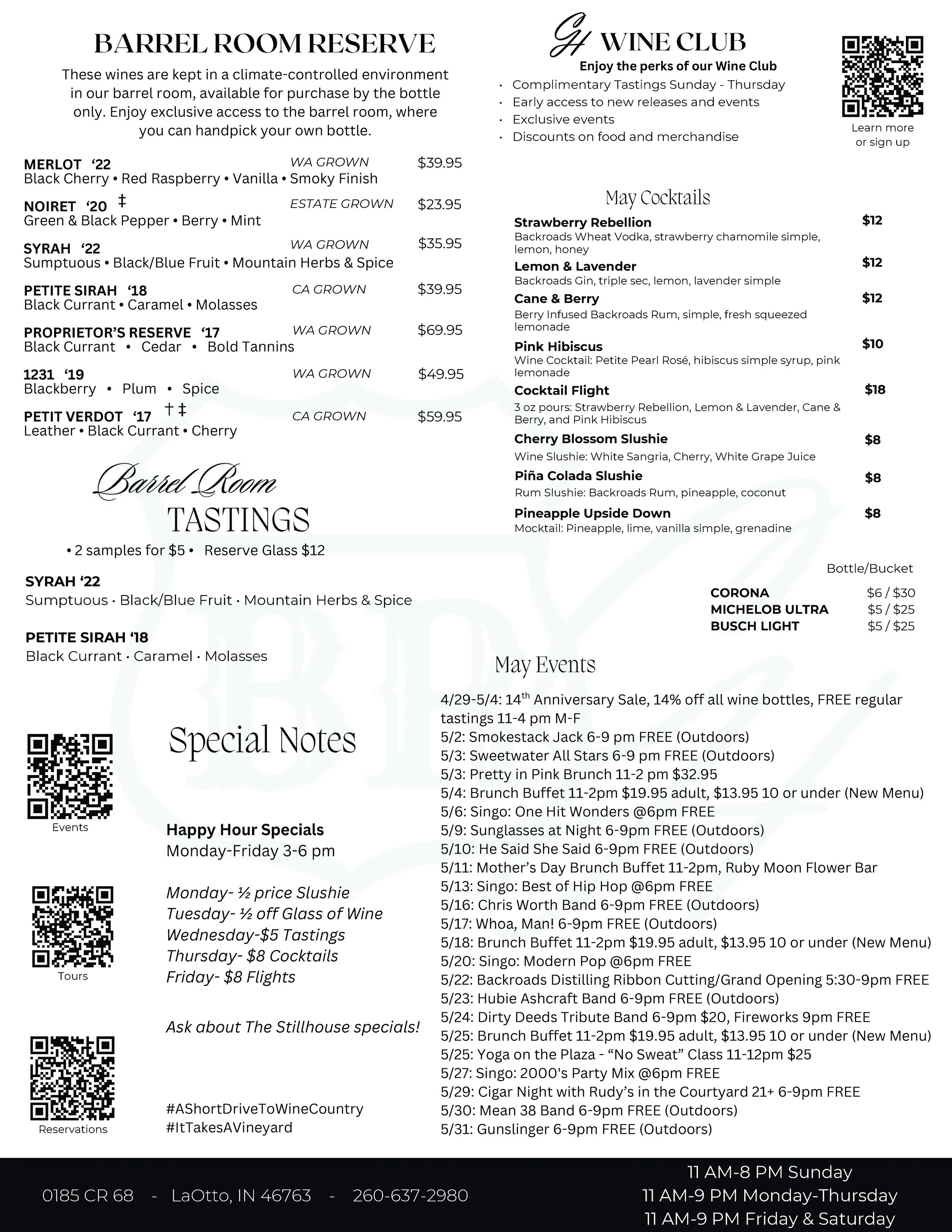 Winery Food & Beverage Menu | Country Heritage Winery — Country ...