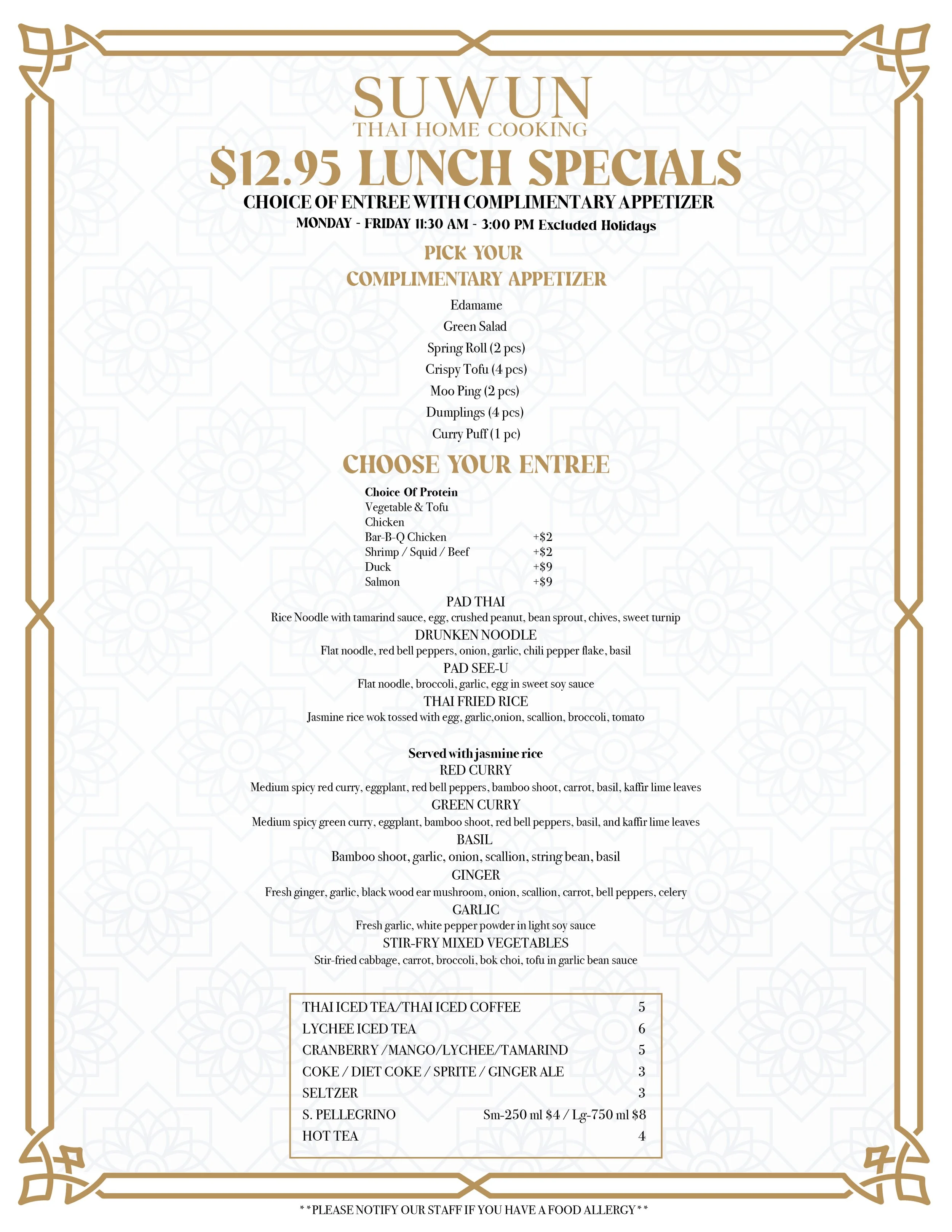 Menu — SUWUN THAI HOME COOKING