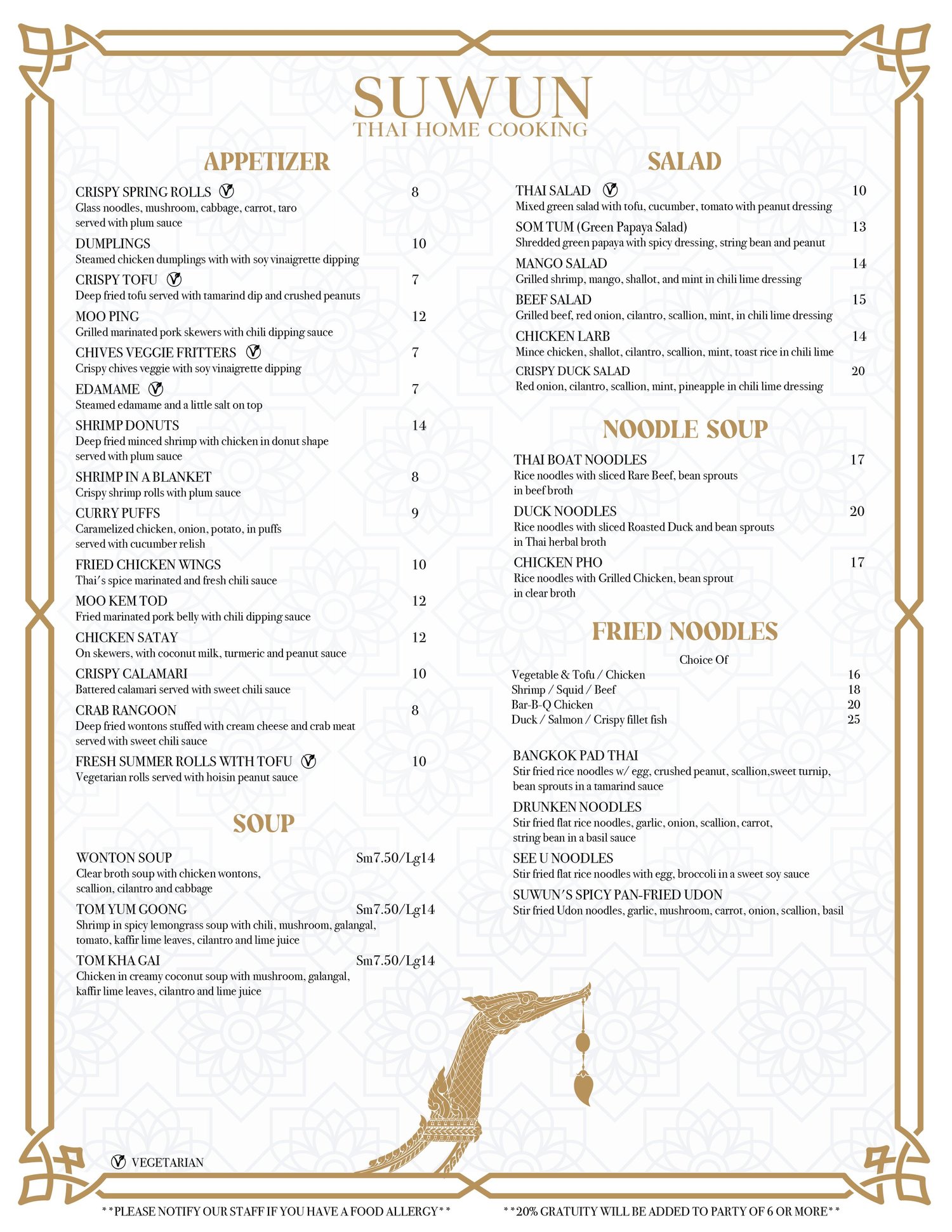 Menu — SUWUN THAI HOME COOKING