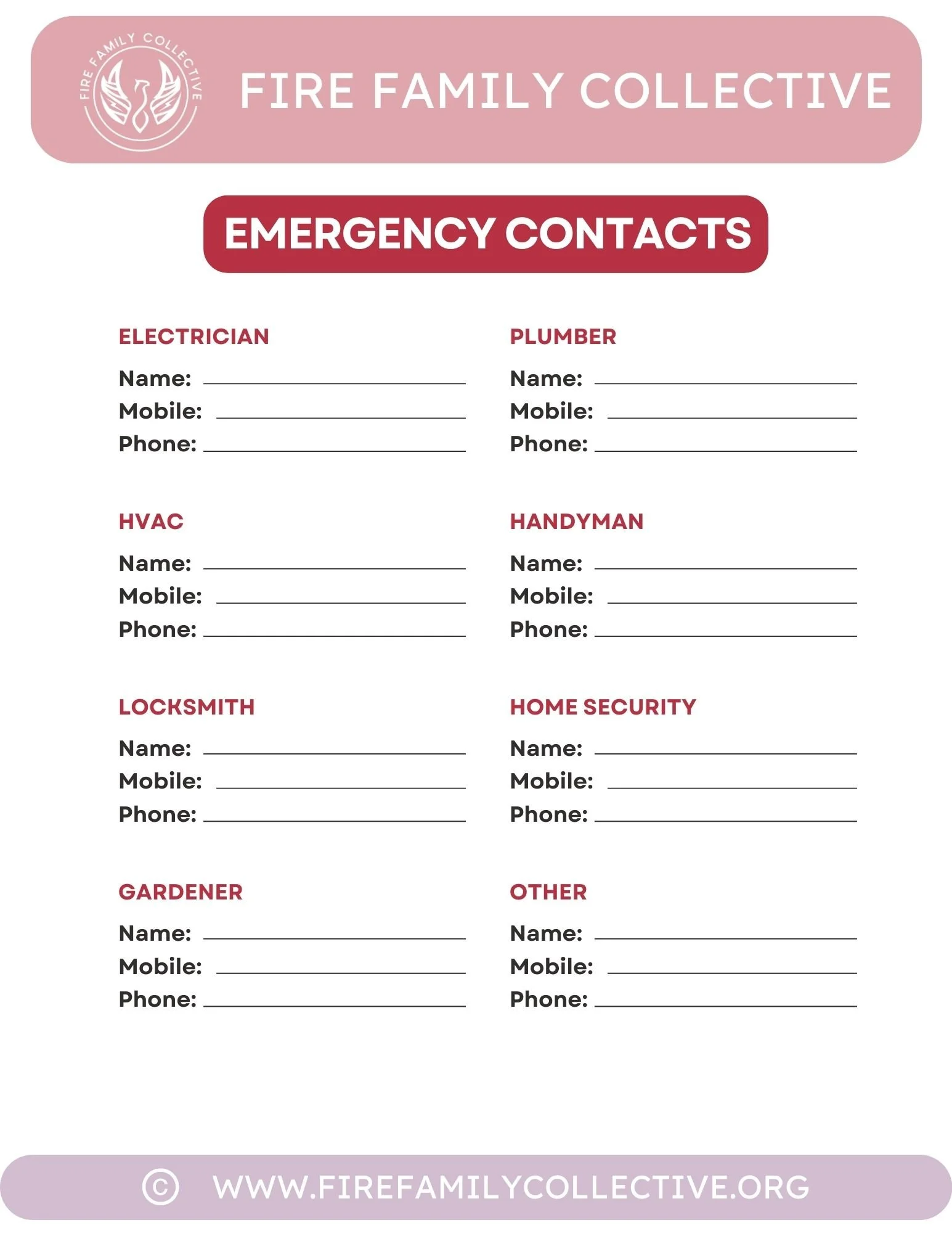 Emergency Contacts List for Fire Families — FIRE FAMILY COLLECTIVE