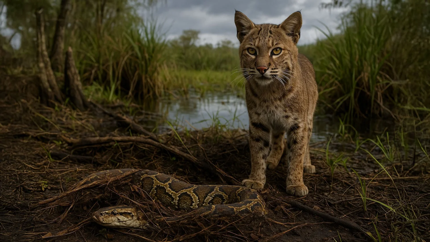 A Florida bobcat was caught on camera killing a 52-pound Burmese python ...