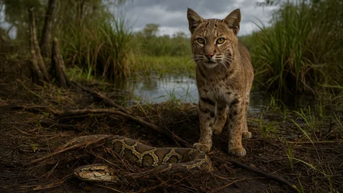A Florida bobcat was caught on camera killing a 52-pound Burmese python ...