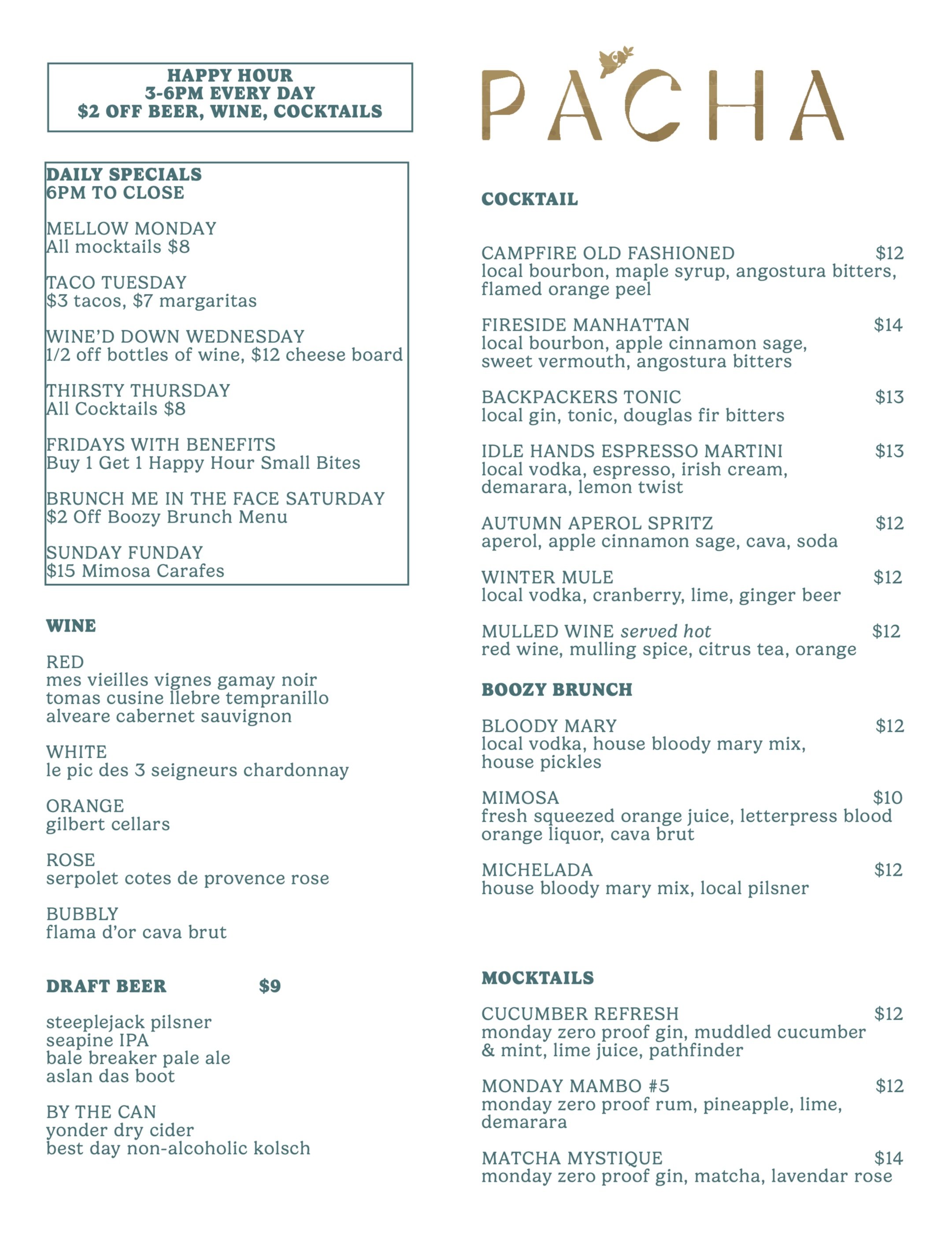 MENU — PACHA COLLECTIVE
