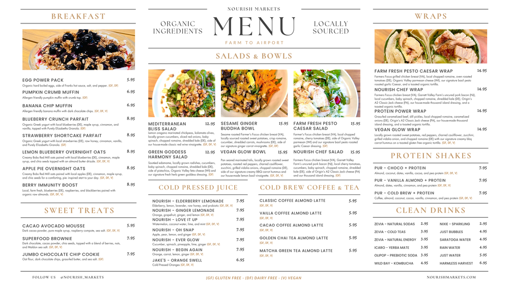 Fresh Organic Menu | Nourish Markets BWI Airport | Nourish Markets ...