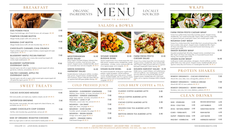 Fresh Organic Menu | Nourish Markets BWI Airport | Nourish Markets ...