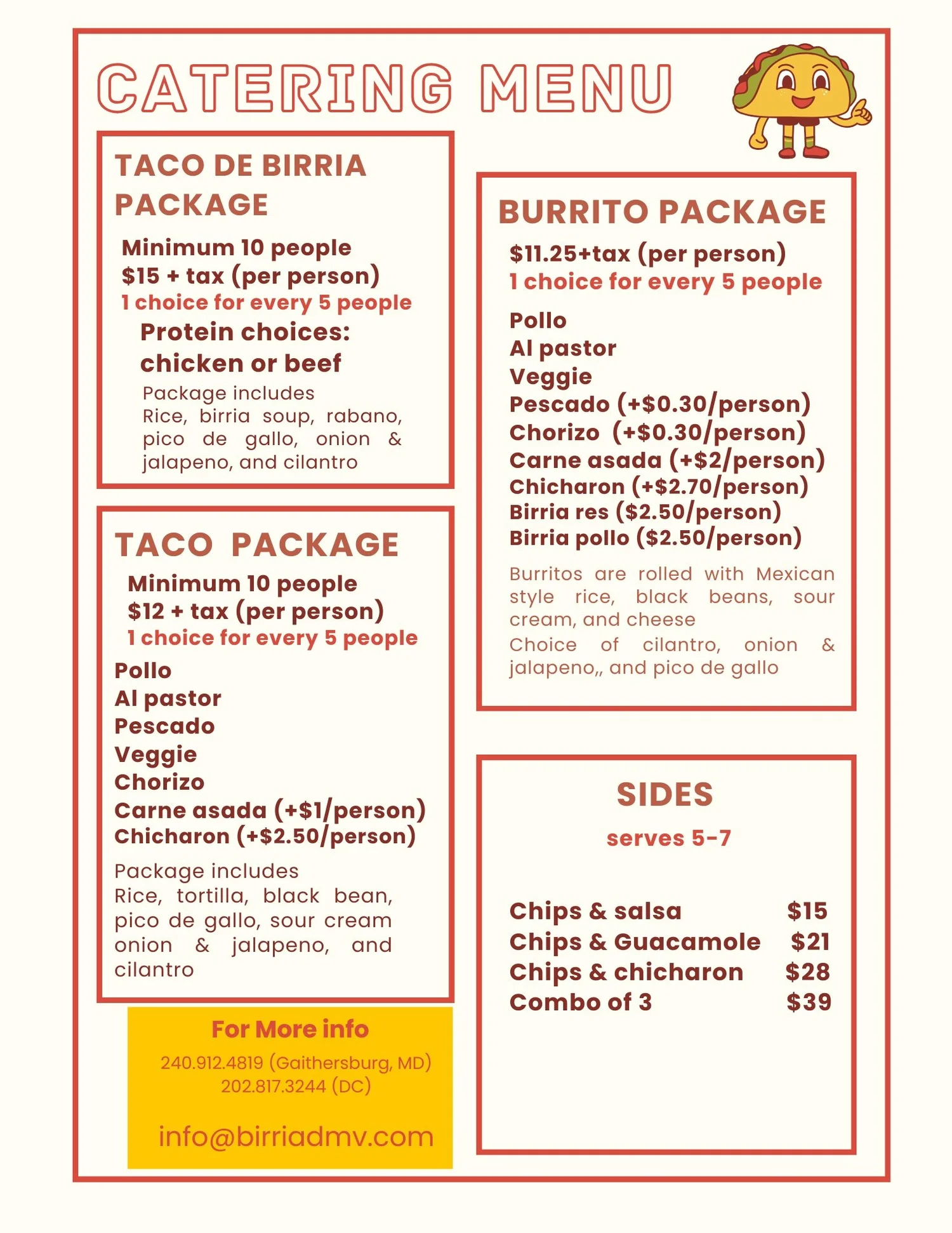 Catering Menu — TACO DE BIRRIA by rice bar