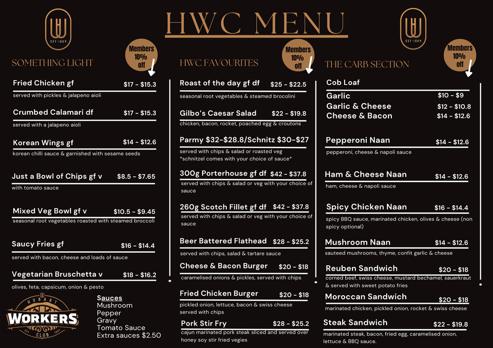 HWC | Menu — Hobart Workers Club