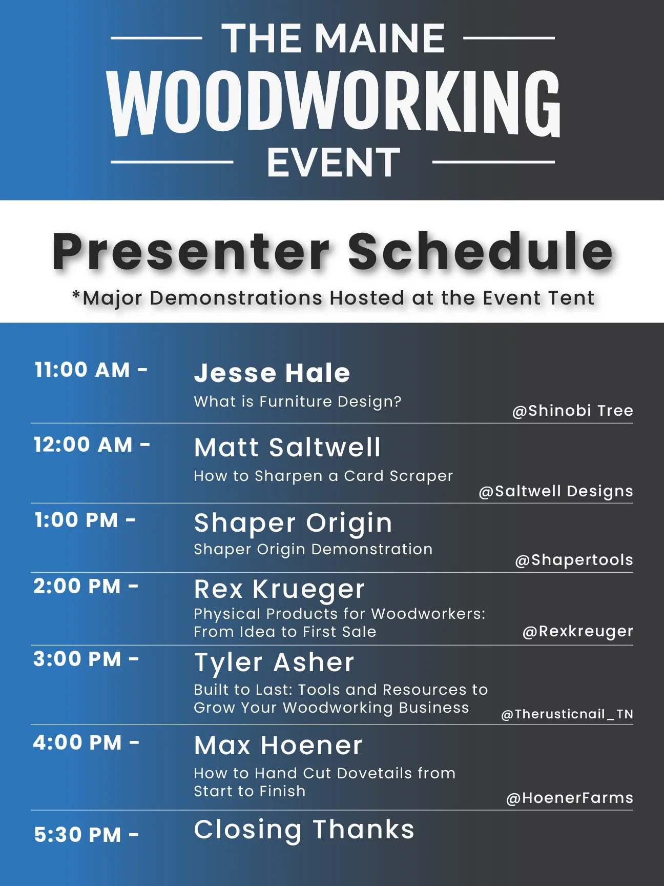 Event Schedule | Discover & Join Now — The Maine Woodworking Event