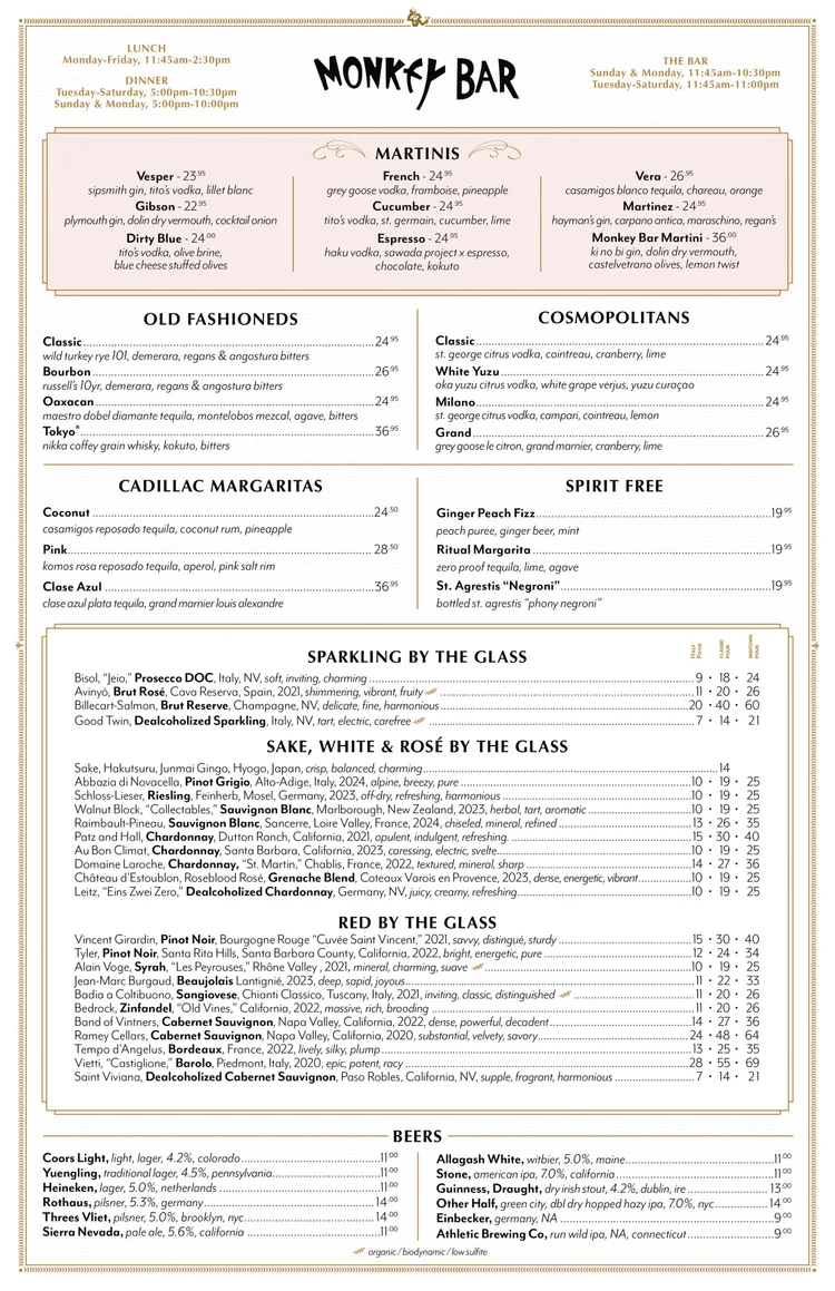 Food & Drink — Monkey Bar | Midtown NYC