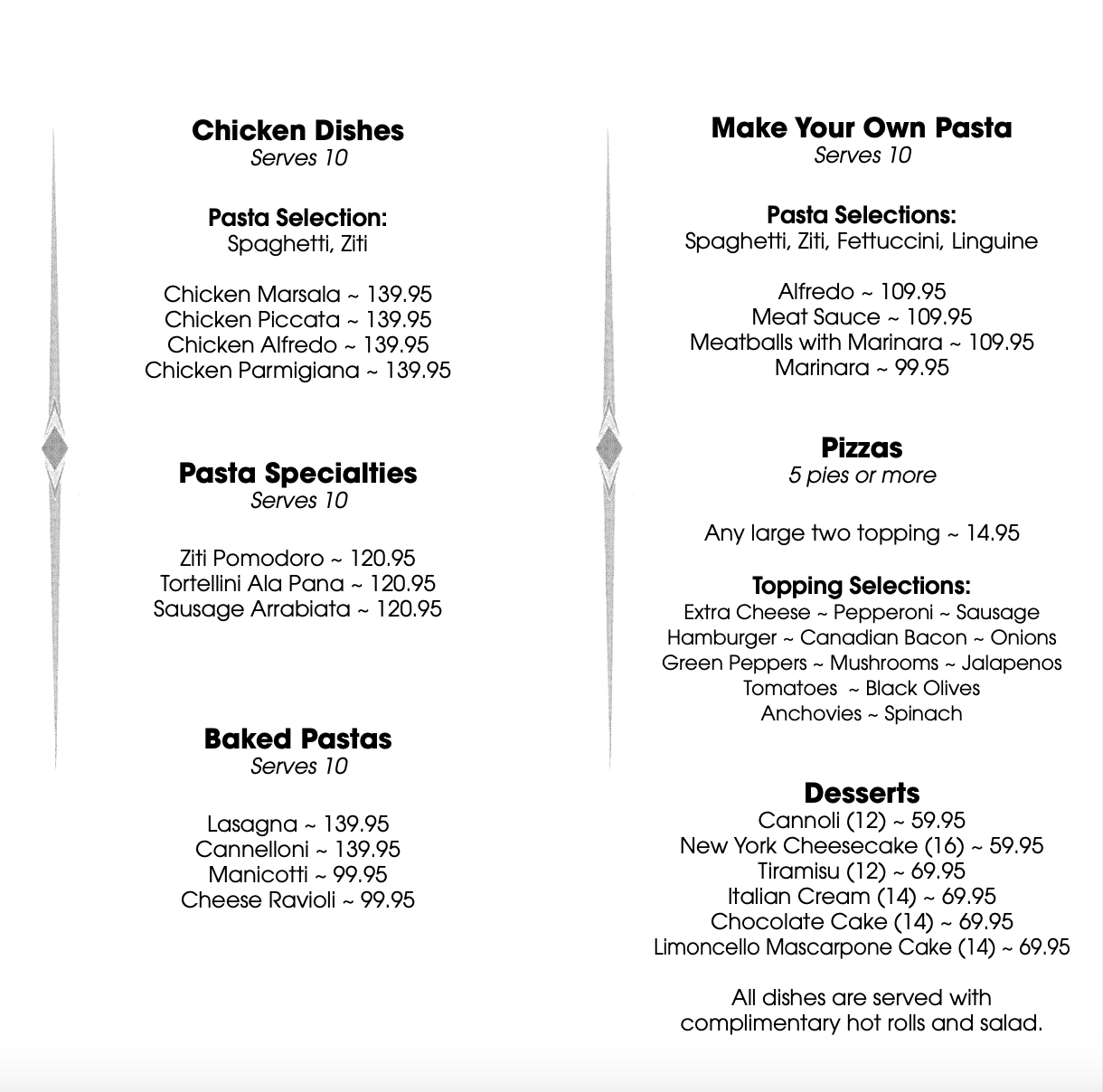 Authentic Italian Catering Menu | Portofino's Italian Restaurant Ankeny ...