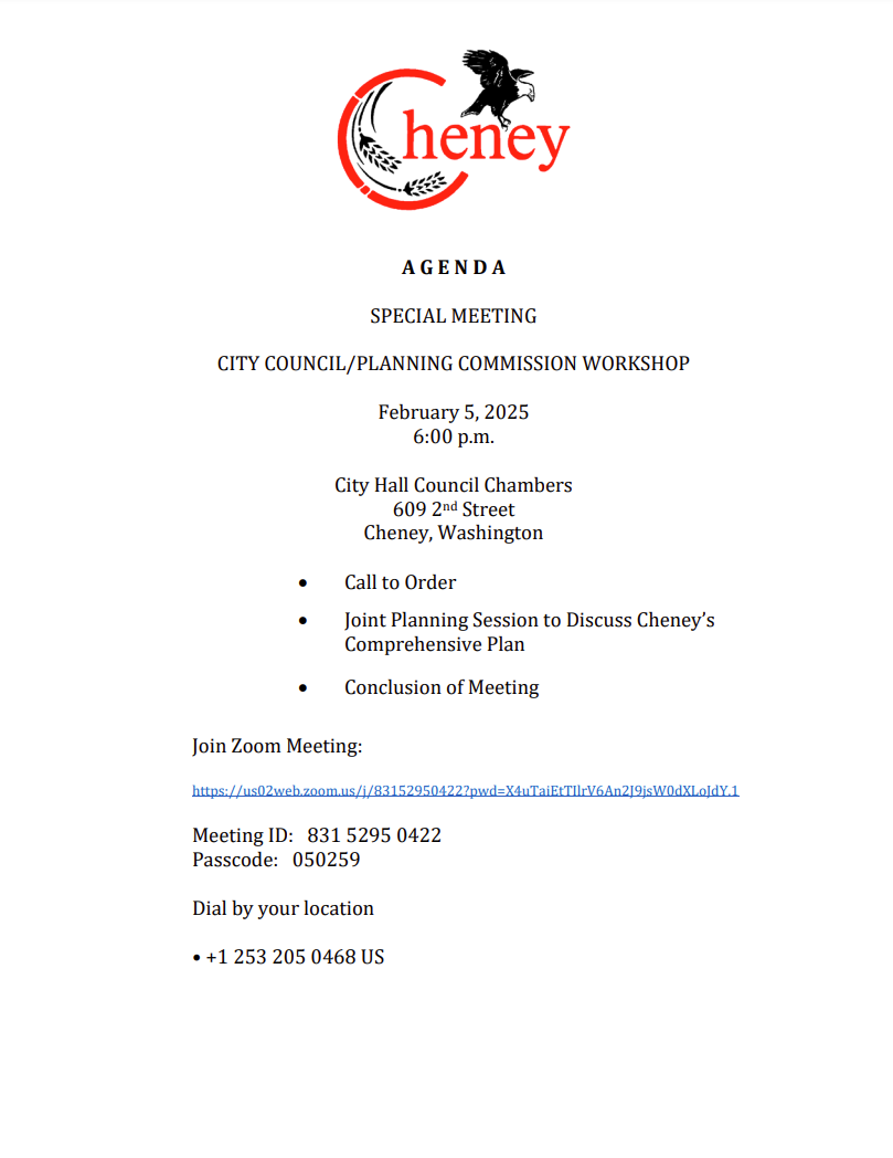 Cheney Comprehensive Plan Project Dashboard