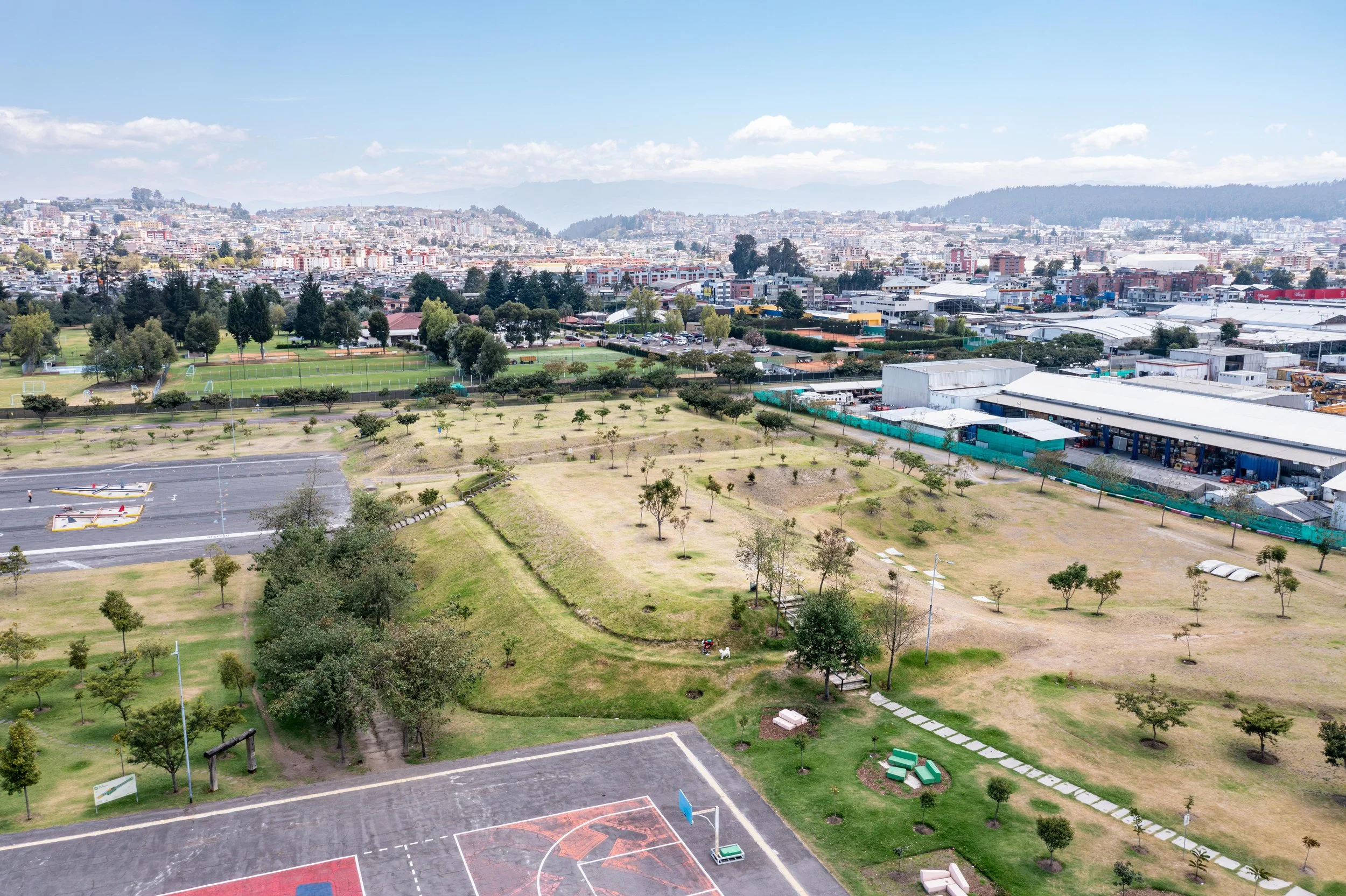 Parque Bicentenario: Canchas / Pista / Relieves Zona Norte — BIOMA Arquitectura + Paisaje