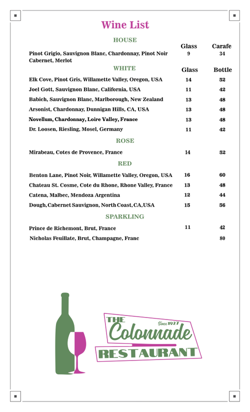 Menu — The Colonnade Atlanta