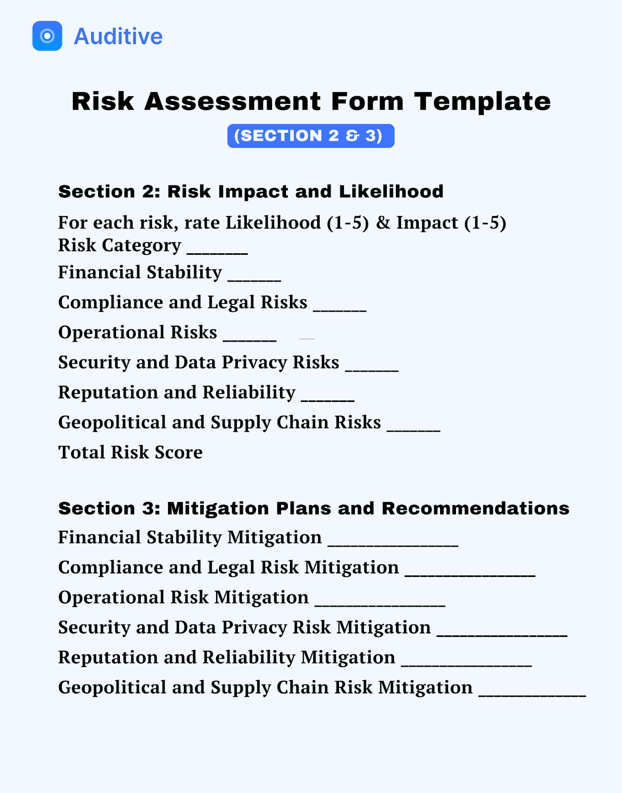 Vendor Assessment and Evaluation Guide with Risk Assessment Form — Auditive