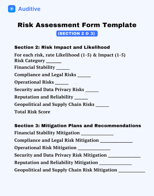 Vendor Assessment and Evaluation Guide with Risk Assessment Form — Auditive