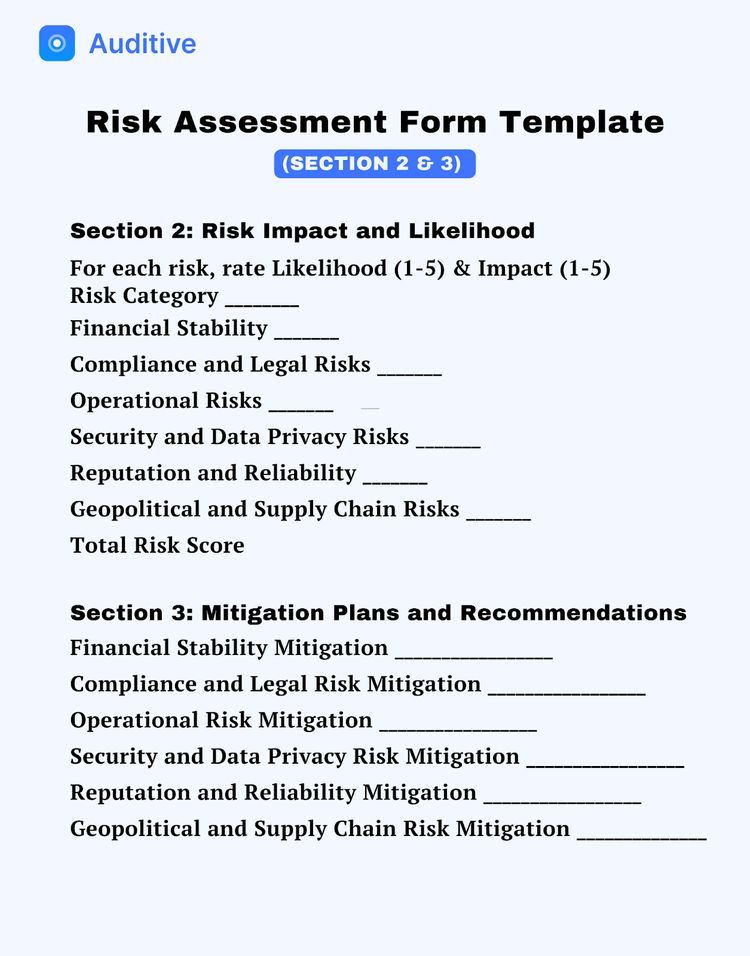 Vendor Assessment and Evaluation Guide with Risk Assessment Form — Auditive