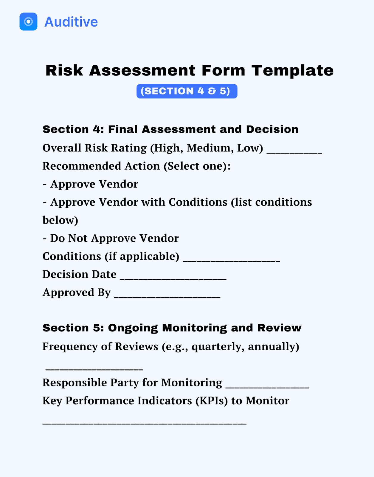 Vendor Assessment and Evaluation Guide with Risk Assessment Form — Auditive