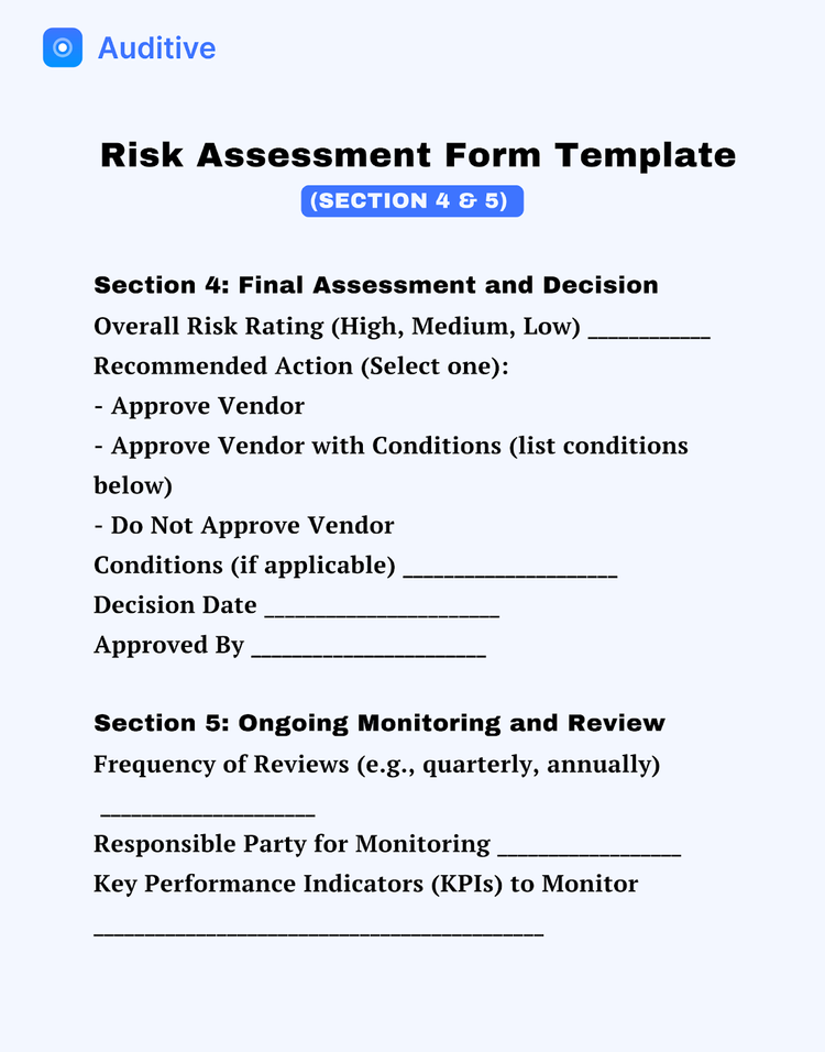 Vendor Assessment and Evaluation Guide with Risk Assessment Form — Auditive