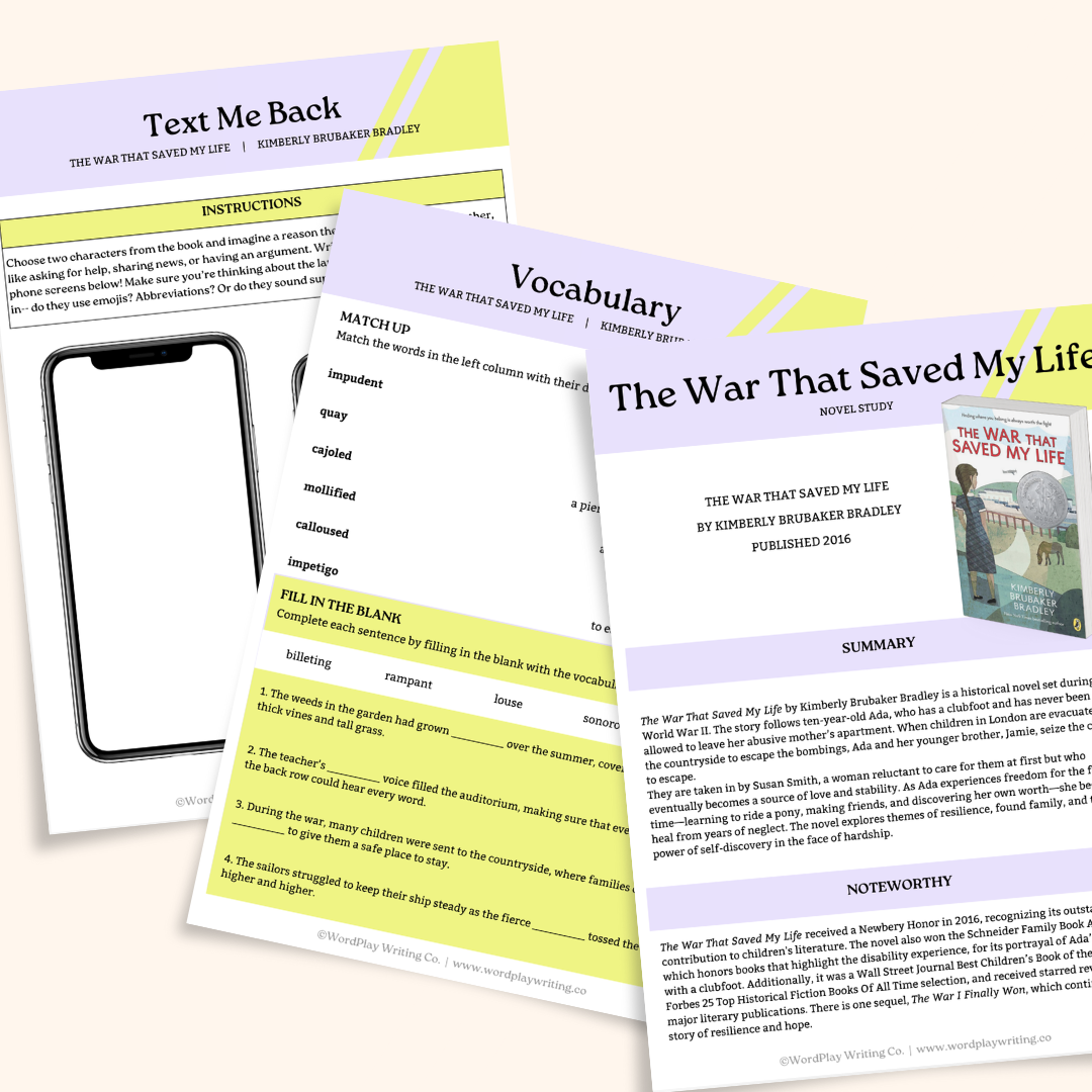 The War That Saved My Life Novel Study | Discussion, Activities ...