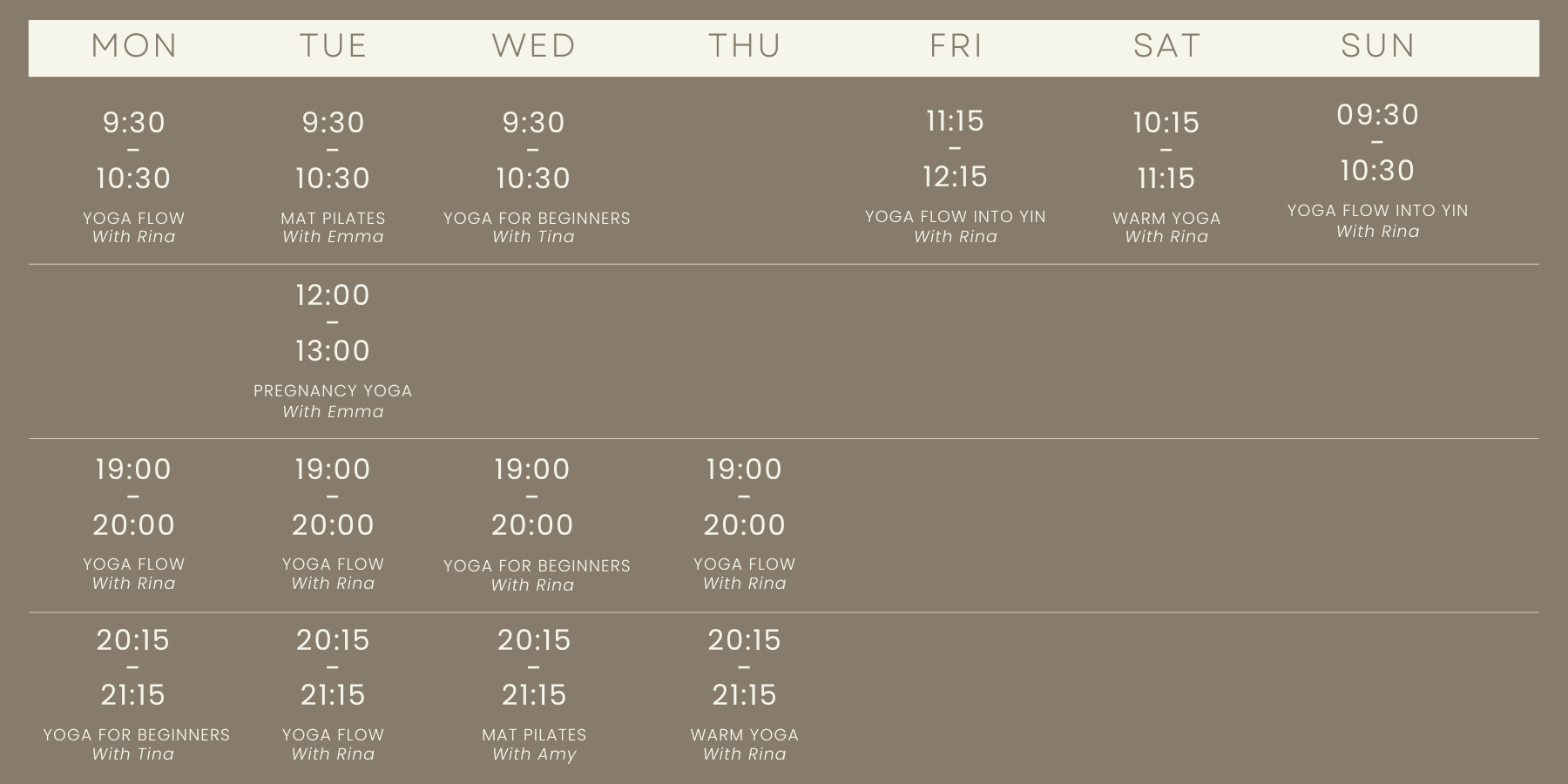 Timetable — YogaNastics Wellness Studio