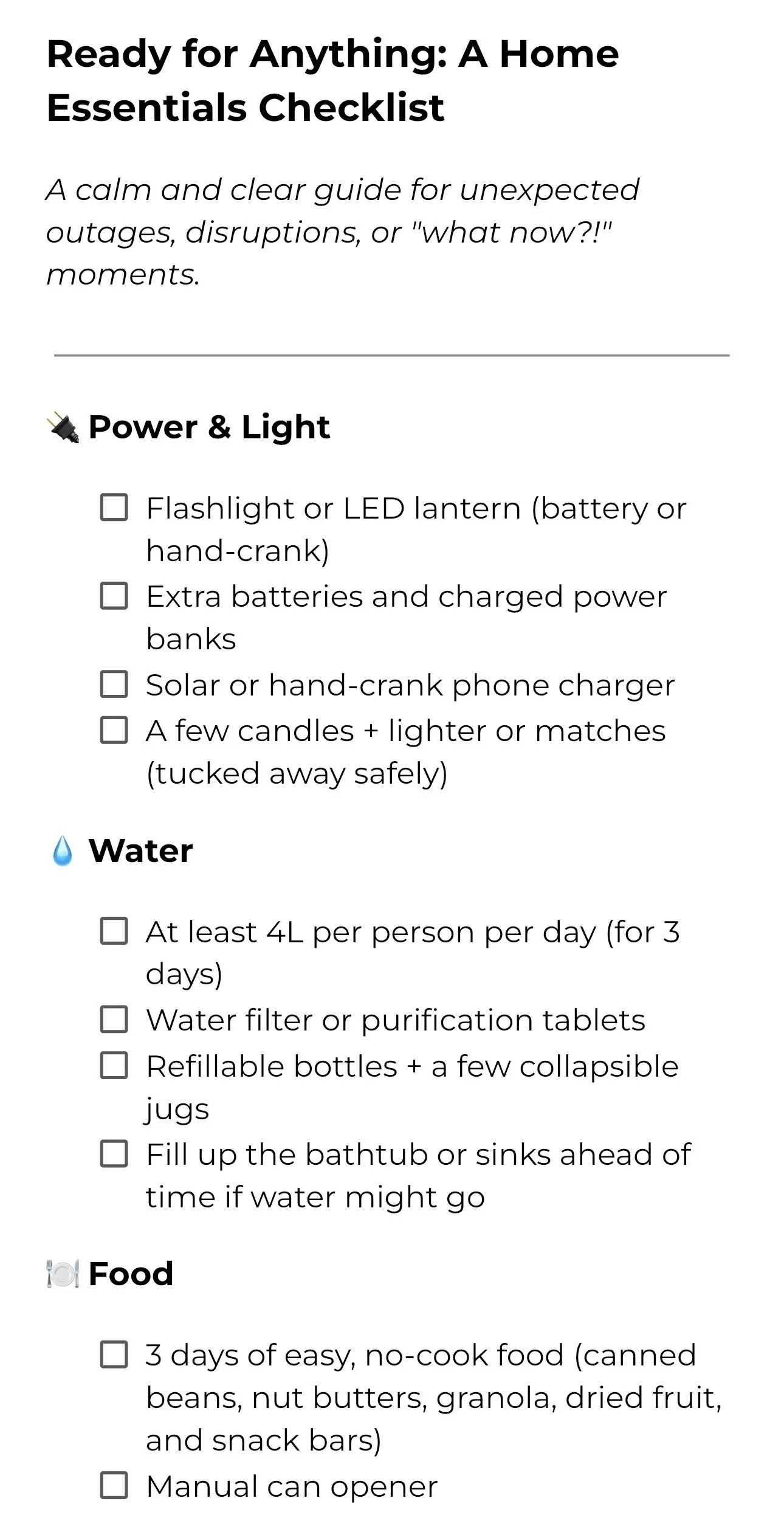 Printable Home Emergency Checklist – Emergency Preparedness Guide ...