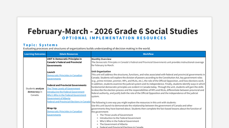 New AB Socials Resources - Grade 6 February-March — Edwin