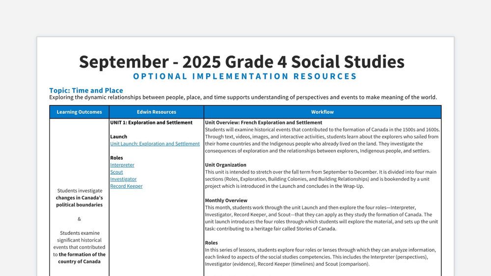 New AB Socials Resources - Grade 4 September — Edwin