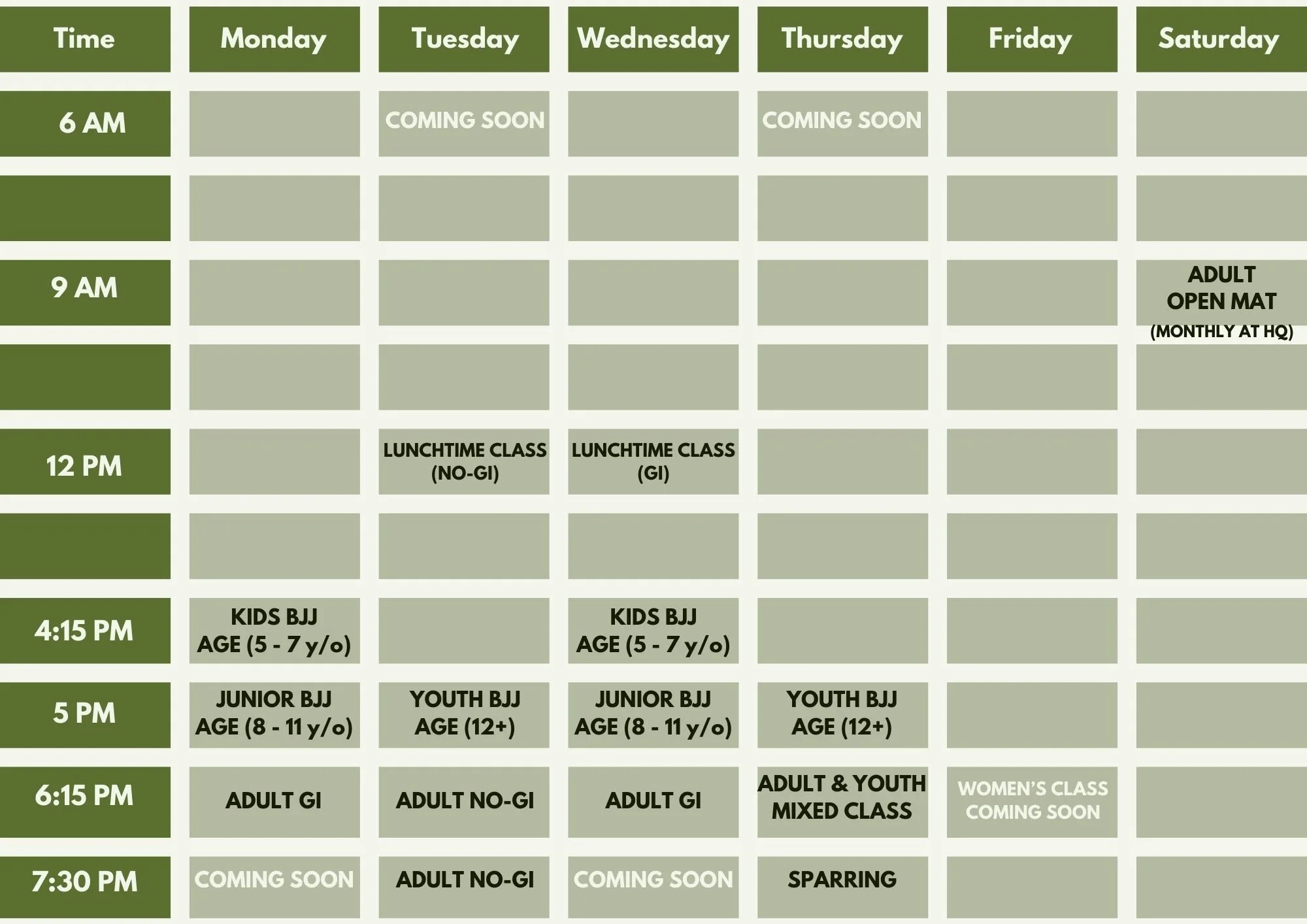TIMETABLE — SYZYGY BJJ ALBANY