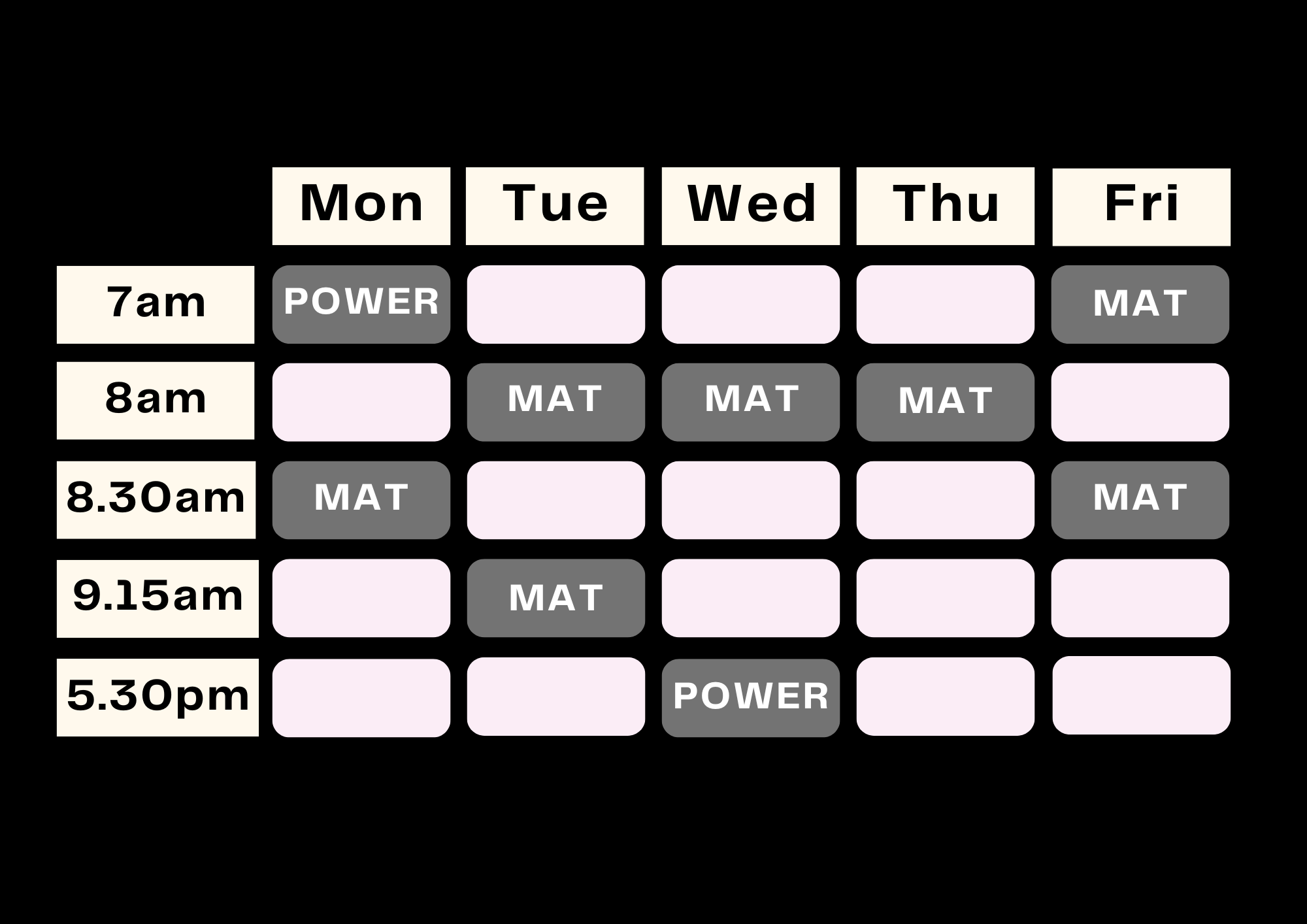 Class Timetable — Maleny Pilates