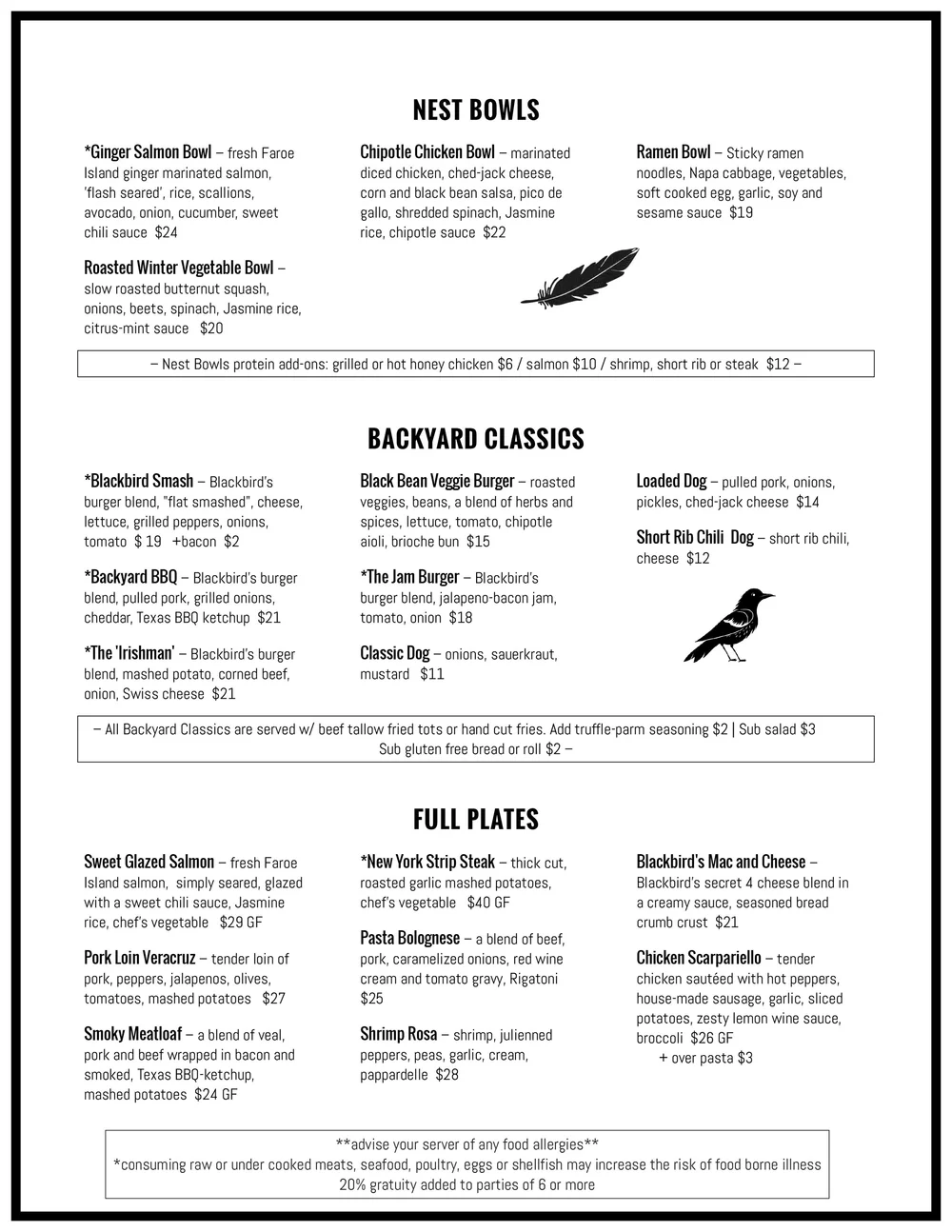 Menu — BLACKBIRD'S NEST