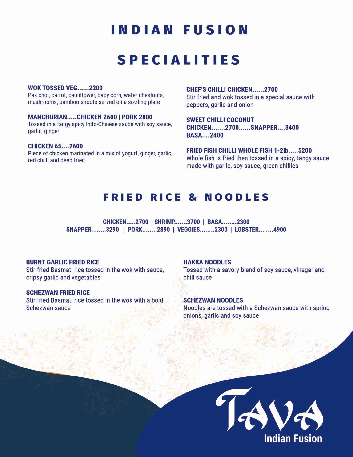 Menu — Tava Indian Dining