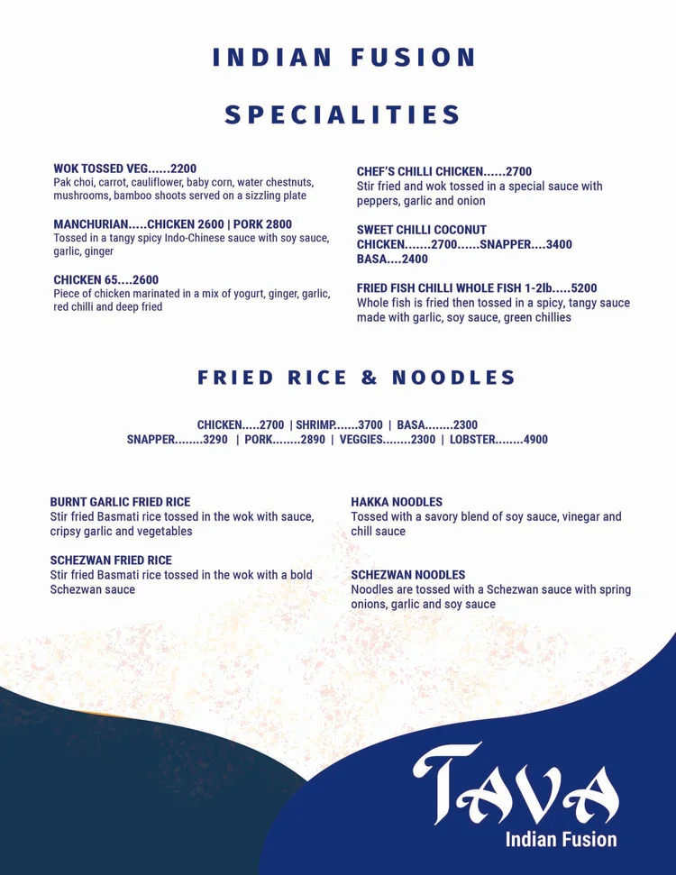 Menu — Tava Indian Dining