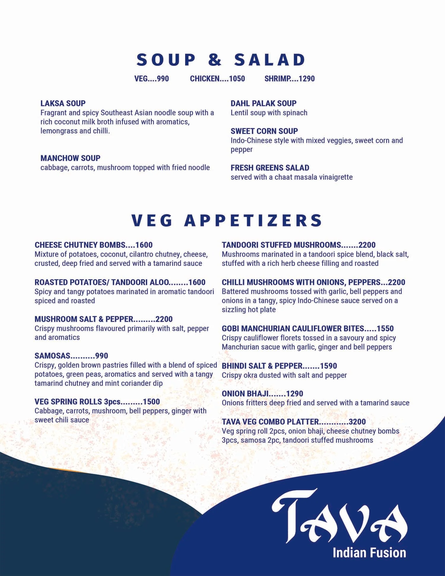 Menu — Tava Indian Dining