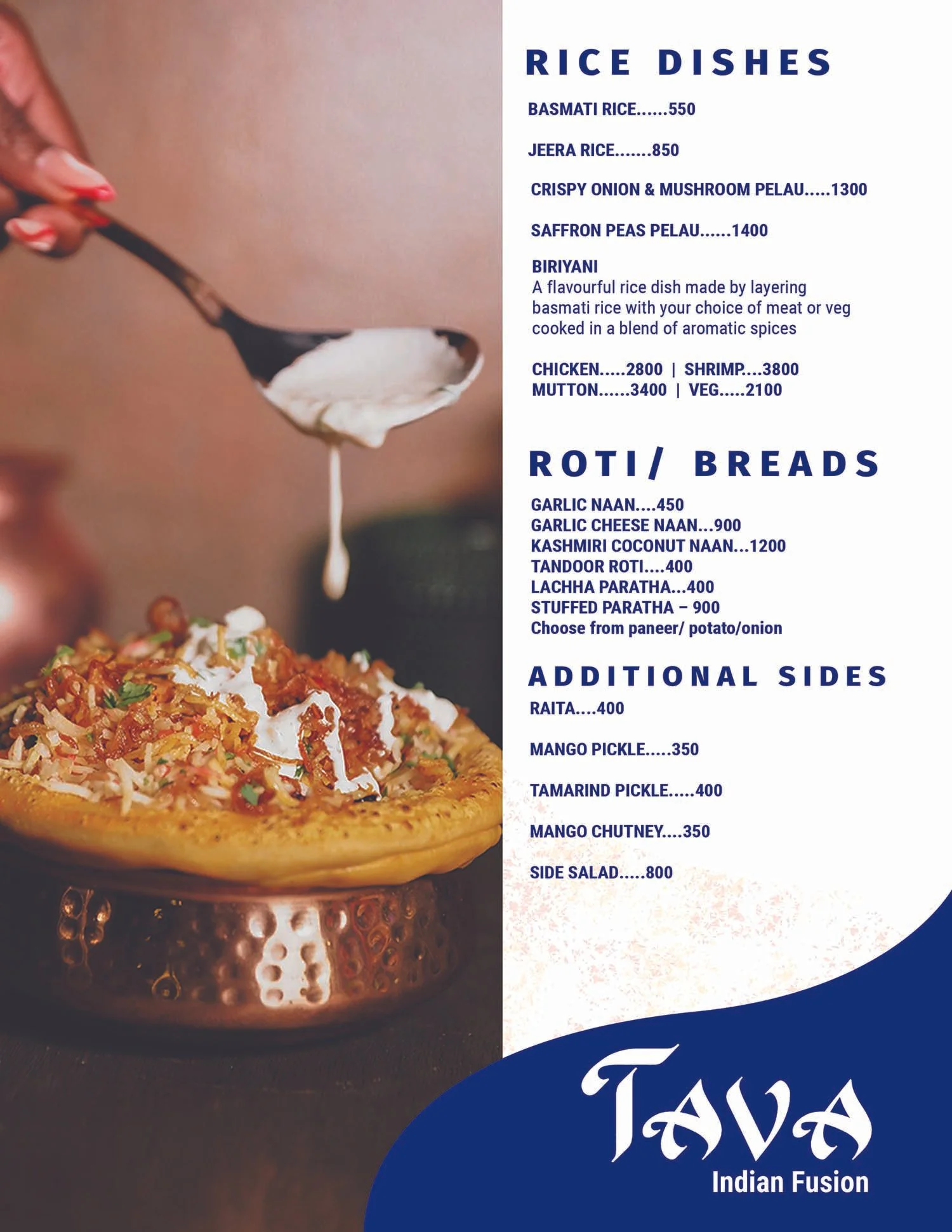 Menu — Tava Indian Dining