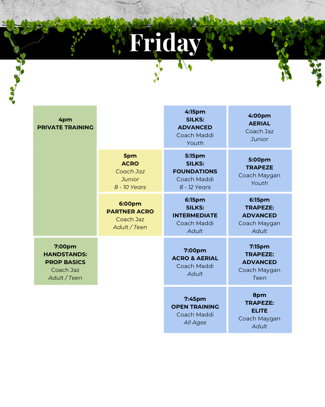 Timetable — All In Aerial