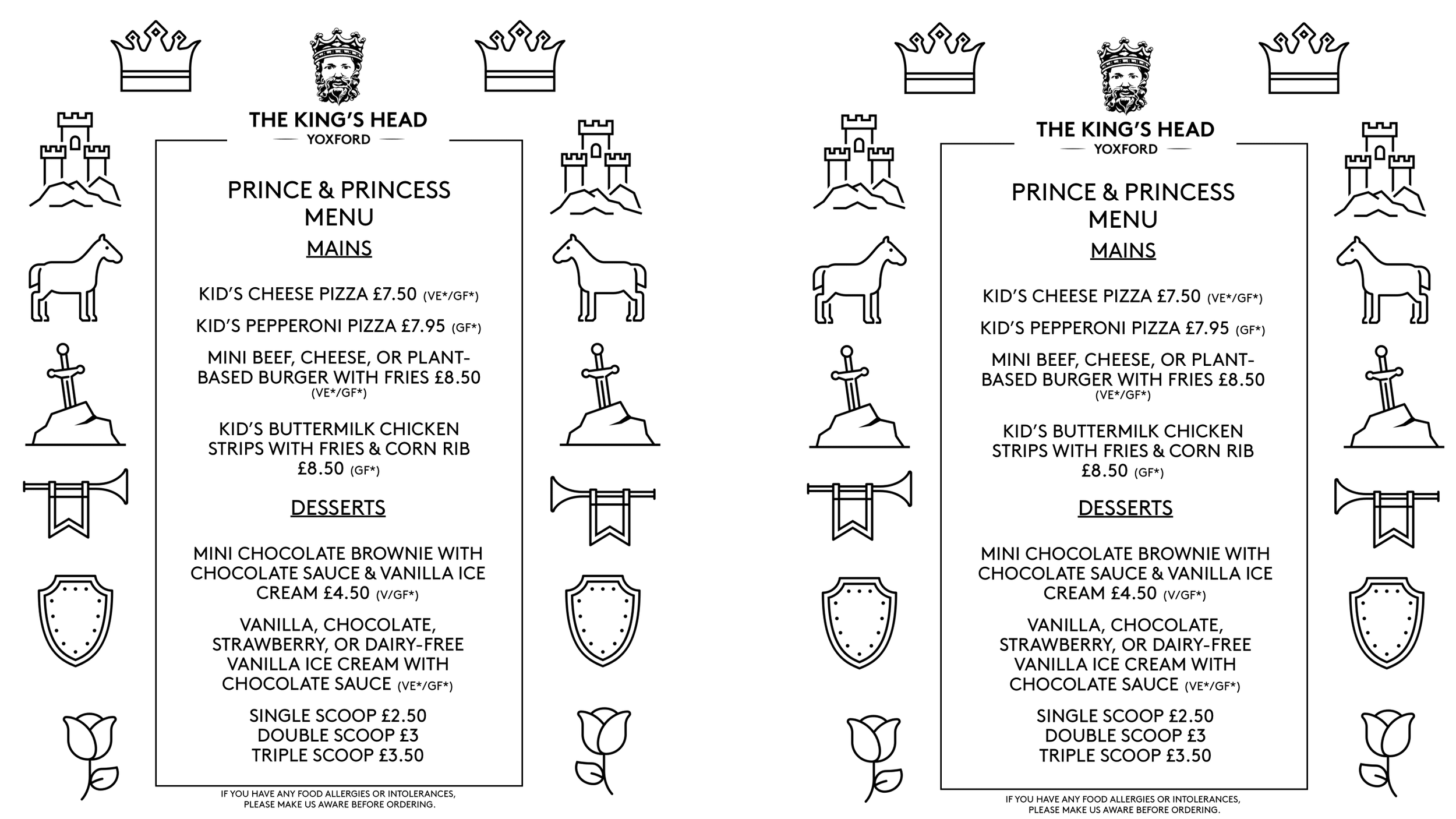 Menu — The King's Head, Yoxford